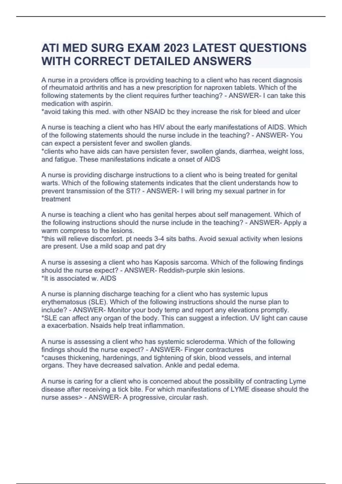 ATI MED SURG EXAM 2023 LATEST QUESTIONS WITH CORRECT DETAILED ANSWERS ...