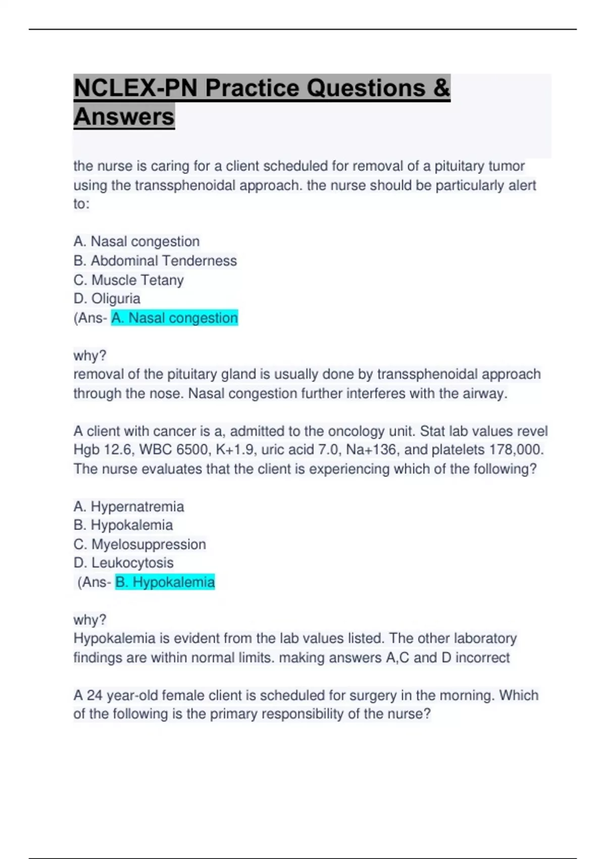 NCLEX-PN Practice Questions & Answers: Latest Updated A+ Score Guide ...