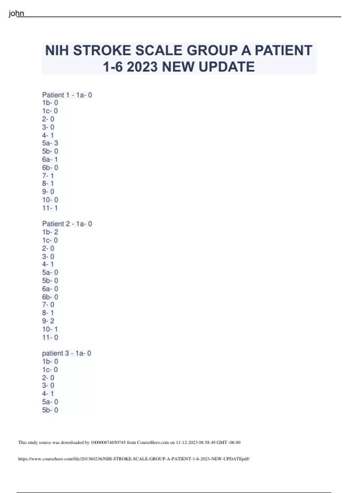 NIH STROKE SCALE GROUP A PATIENT 1-6 2023 NEW UPDATE - NIH STROKE SCALE ...