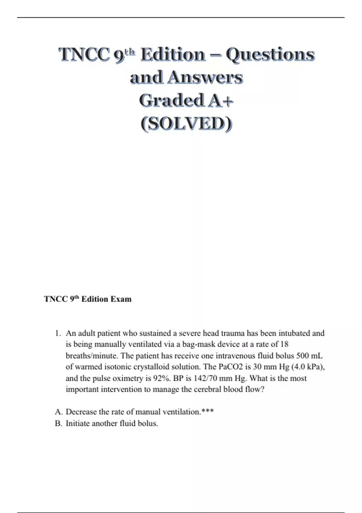 TNCC 9th Edition – Questions and Answers Graded A+ (SOLVED 2023/2024 ...