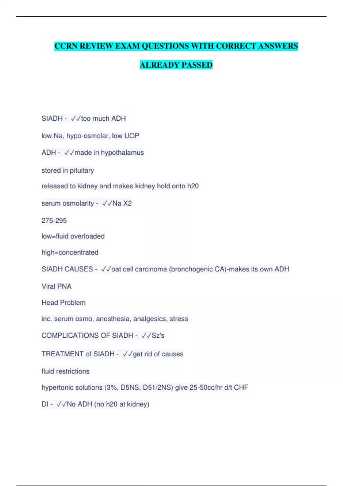 CCRN REVIEW EXAM QUESTIONS WITH CORRECT ANSWERS ALREADY PASSED - CCRN ...