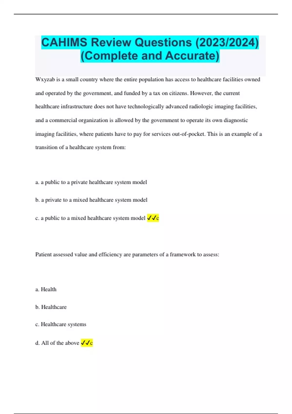 CAHIMS Review Questions (2023/2024) (Complete and Accurate) - CAHIMS ...