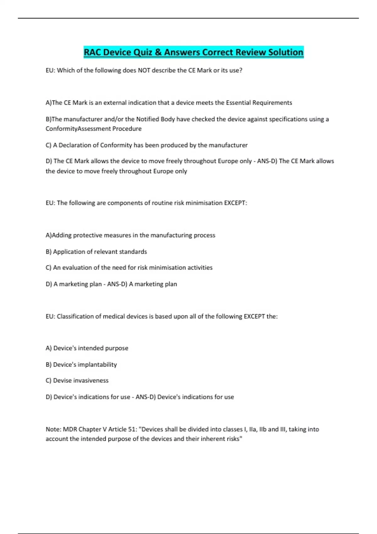 RAC Device Quiz & Answers Correct Review Solution - RAC Device - Stuvia US