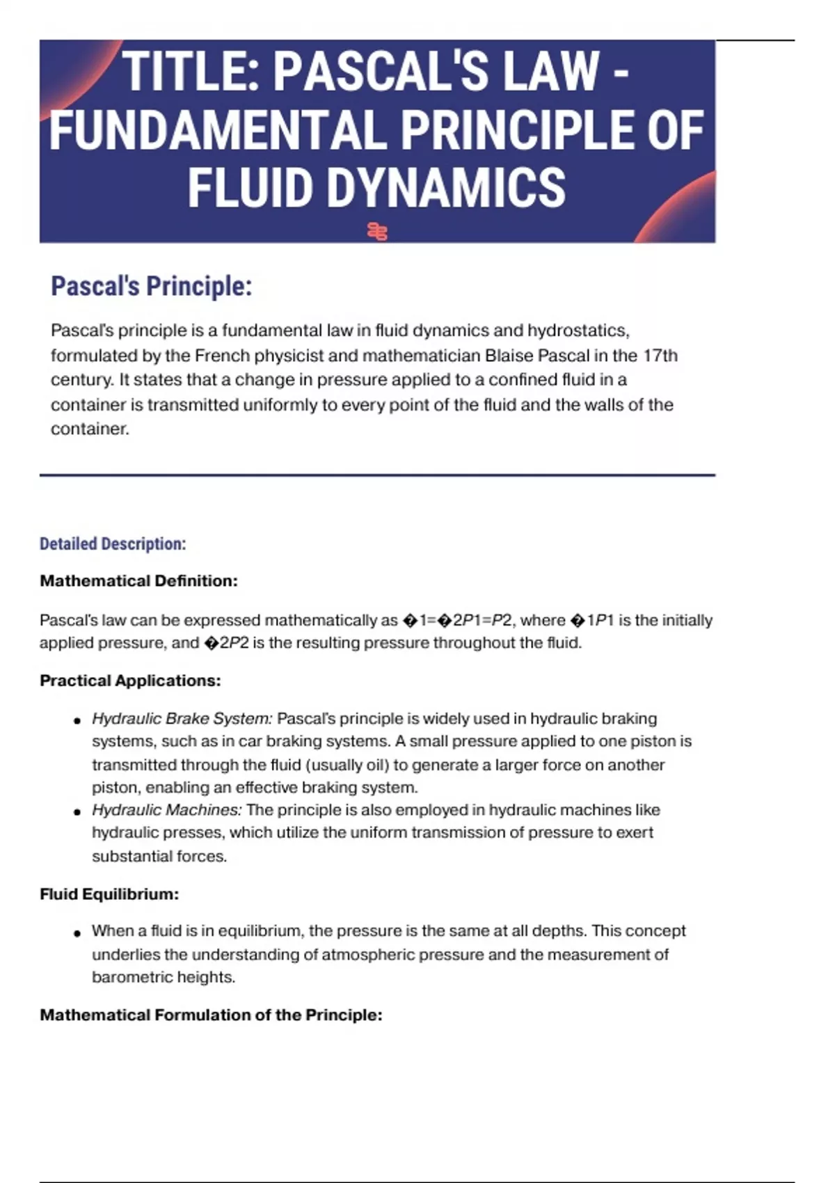 Pascal's Law - Fundamental Principle of Fluid Dynamics - Stuvia US