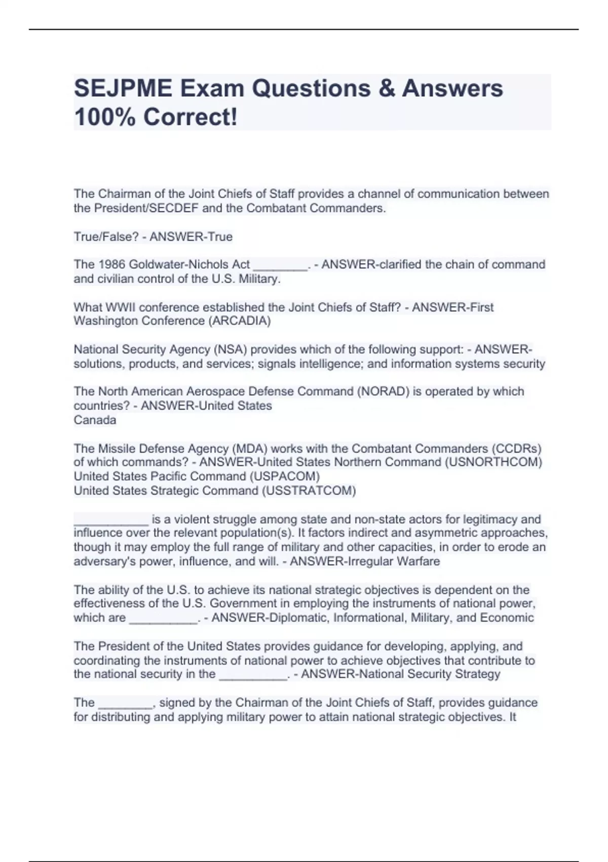 SEJPME Exam Questions & Answers 100% Correct! - SEJPME - Stuvia US