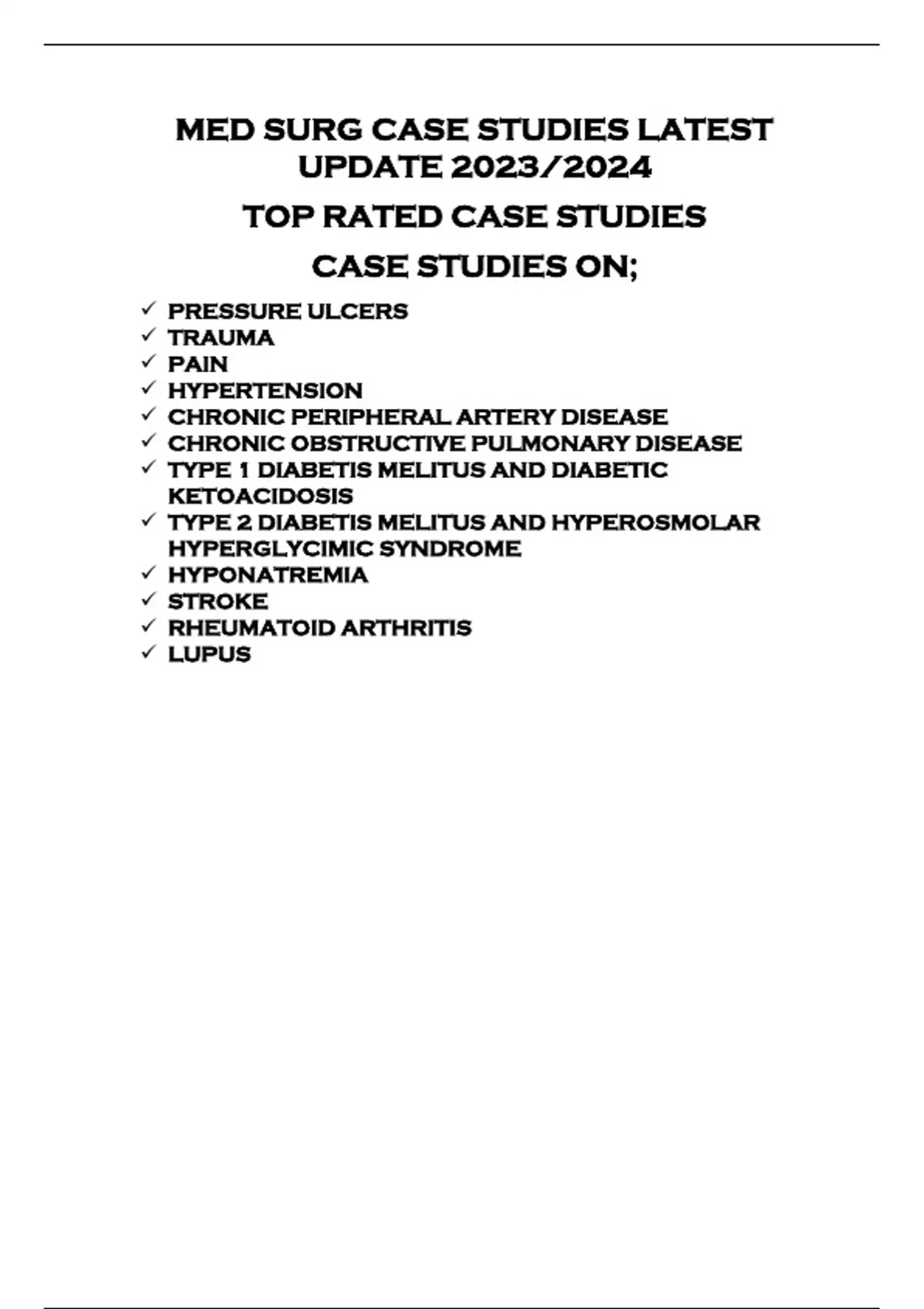 MED SURG CASE STUDIES LATEST UPDATE 2023/2024 TOP RATED CASE STUDIES ...