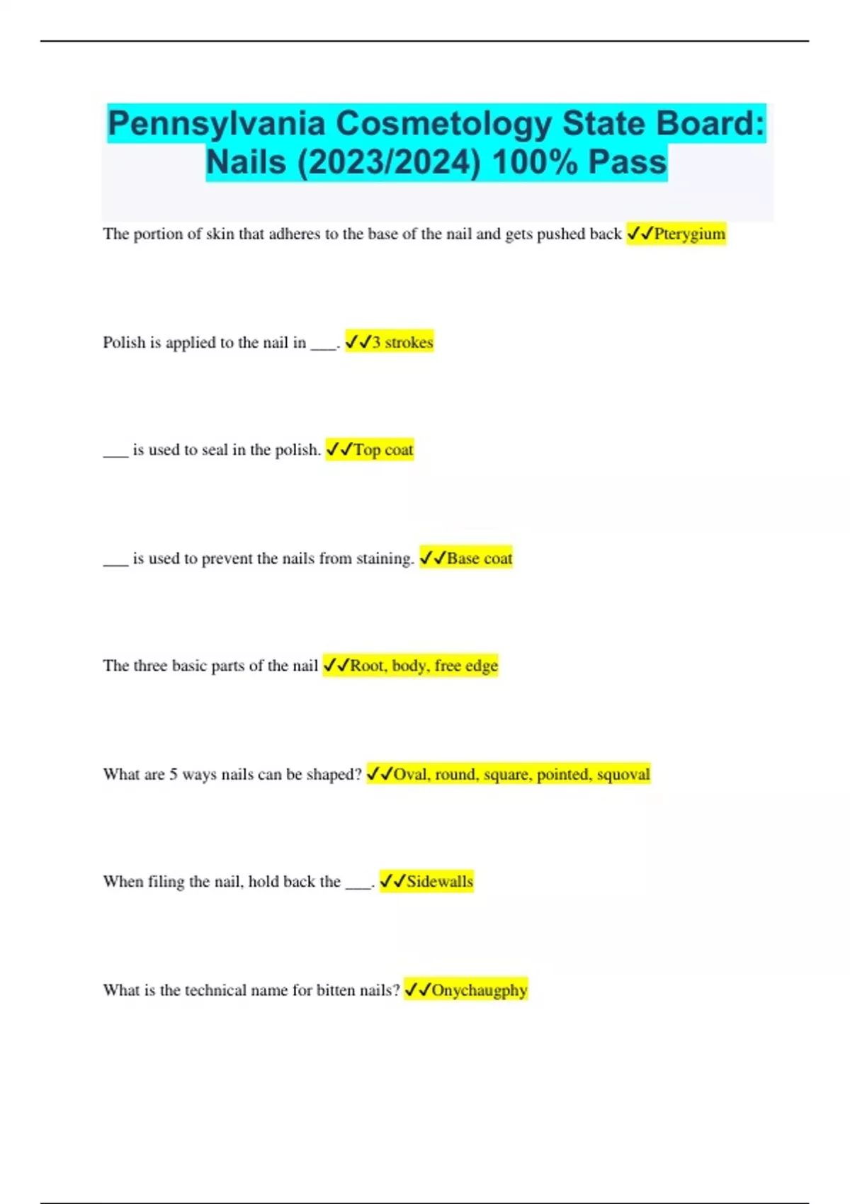 Pennsylvania Cosmetology State Board: Nails (2023/2024) 100% Pass ...