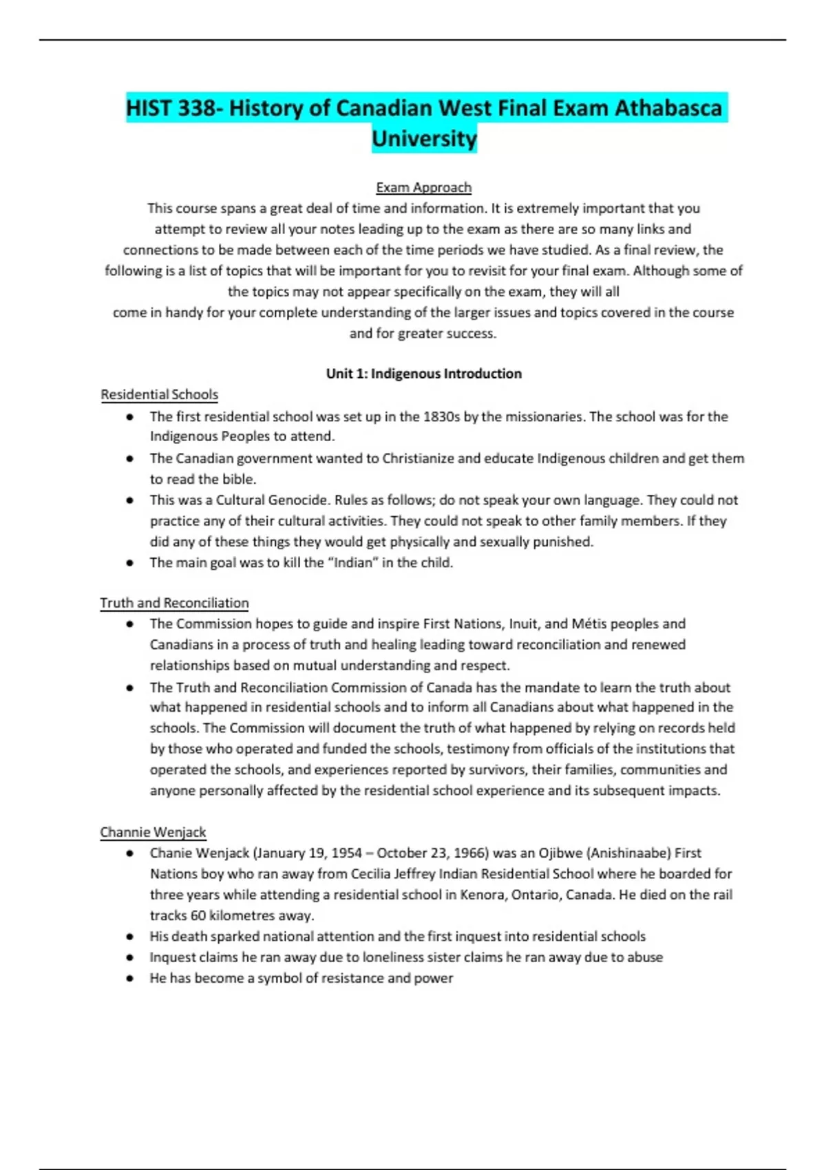 HIST 338- History of Canadian West Final Exam Athabasca University 2024 ...