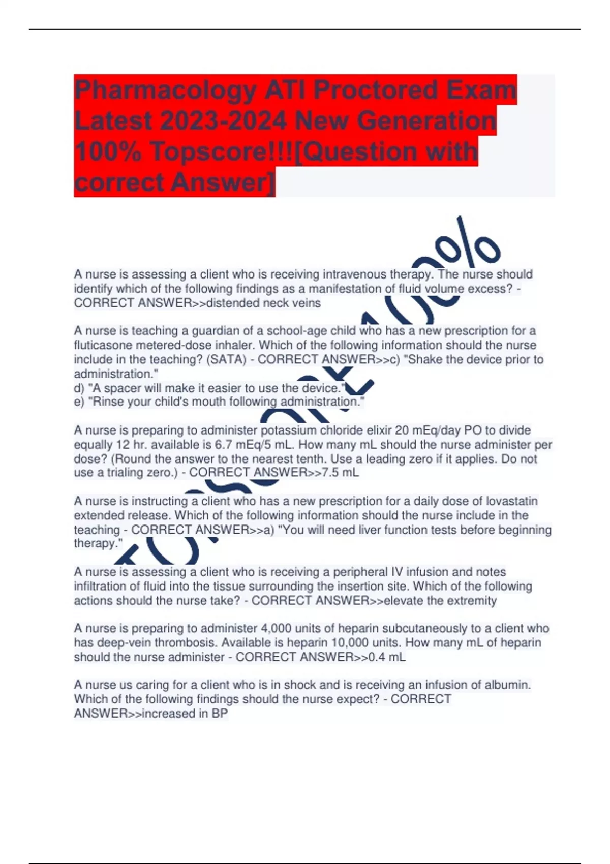 Pharmacology ATI Proctored Exam Latest New Generation 100% Topscore ...