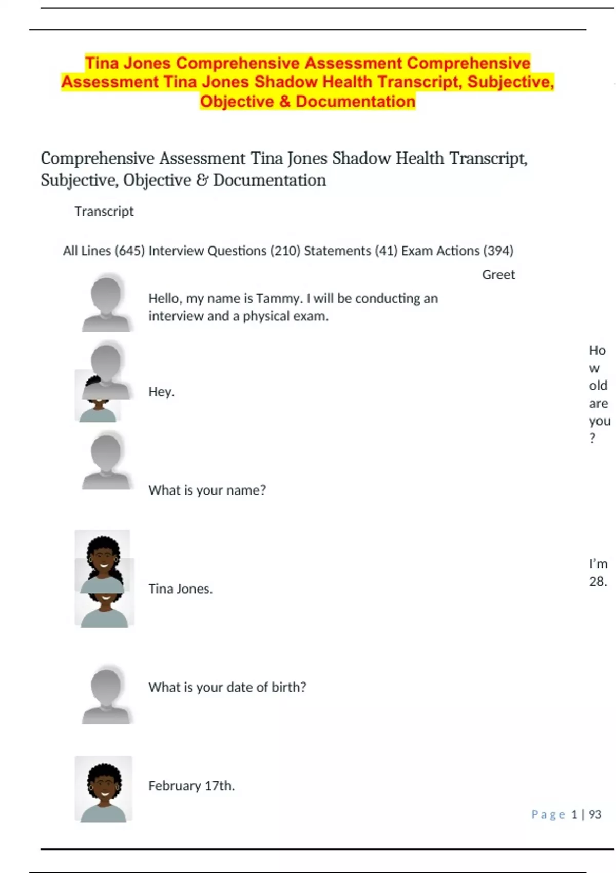 Tina Jones Comprehensive Assessment Comprehensive Assessment Tina Jones ...