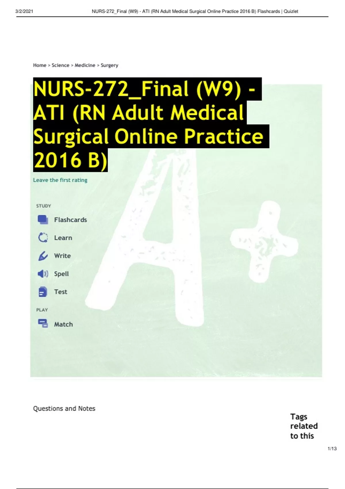 NURS-272_Final (W9) - ATI (RN Adult Medical Surgical Online Practice ...