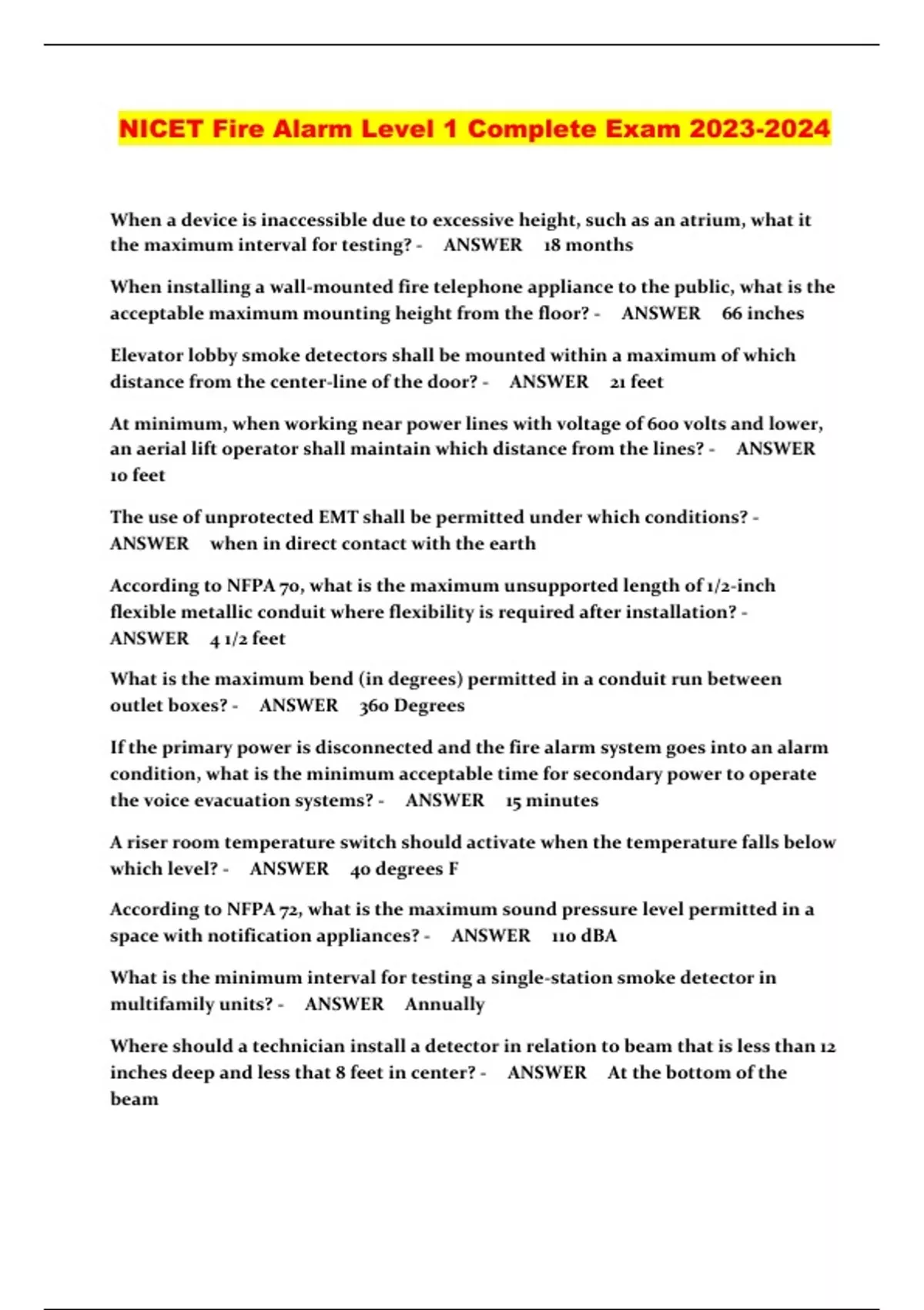 NICET Fire Alarm Level 1 Complete Exam - NICET Fire Alarm Level 1 ...