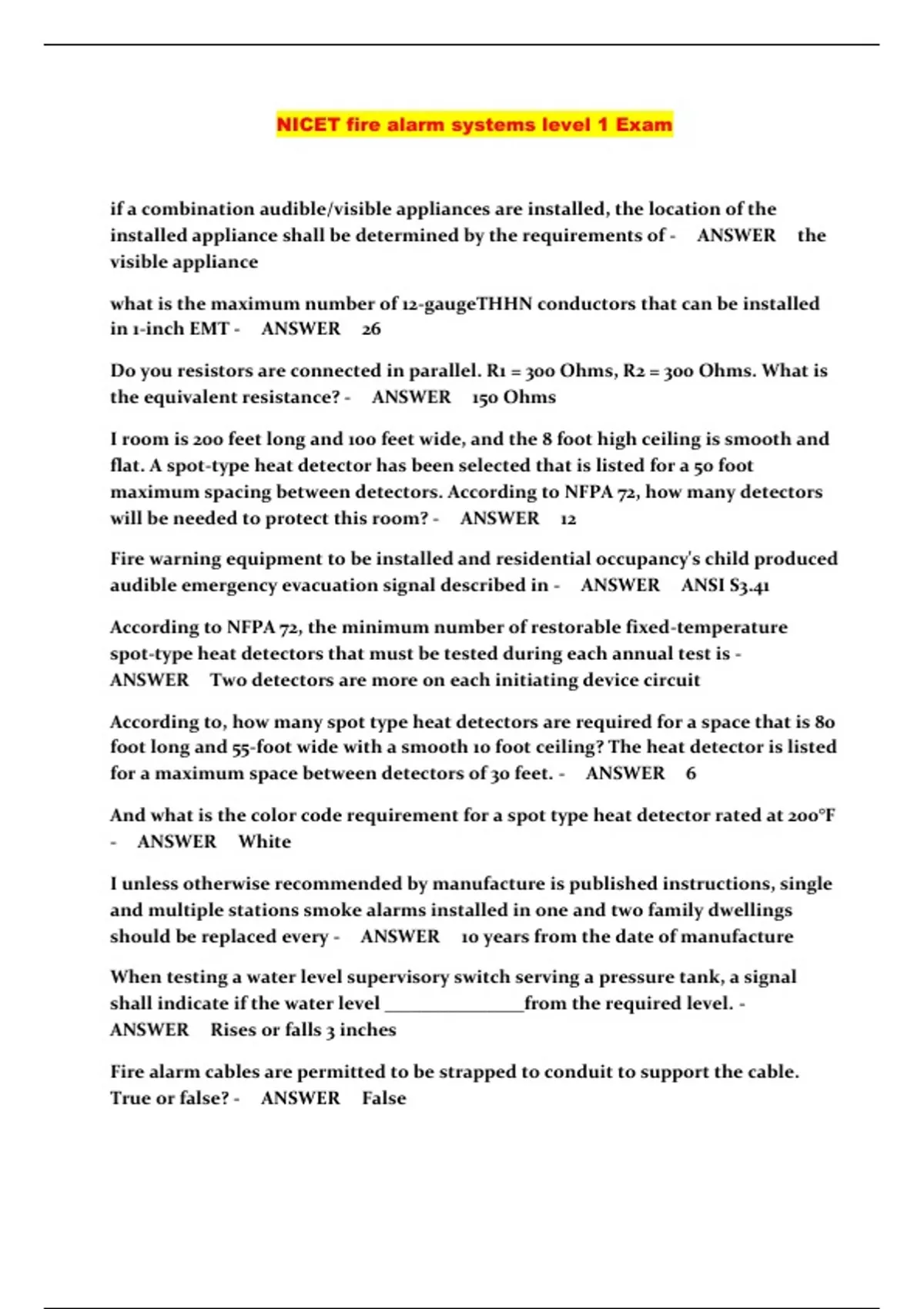 NICET fire alarm systems level 1 Exam - NICET fire alarm systems level ...