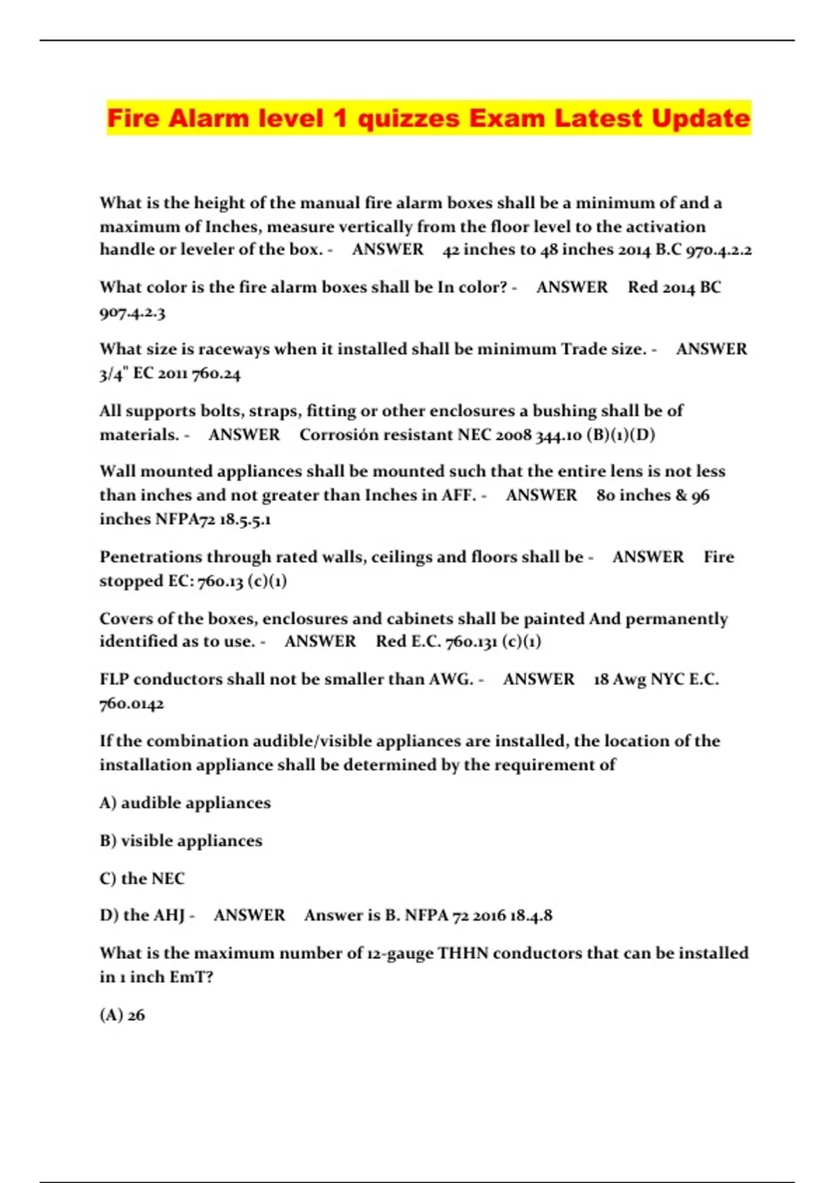 Fire Alarm level 1 quizzes Exam Latest Update - Fire Alarm level 1 ...