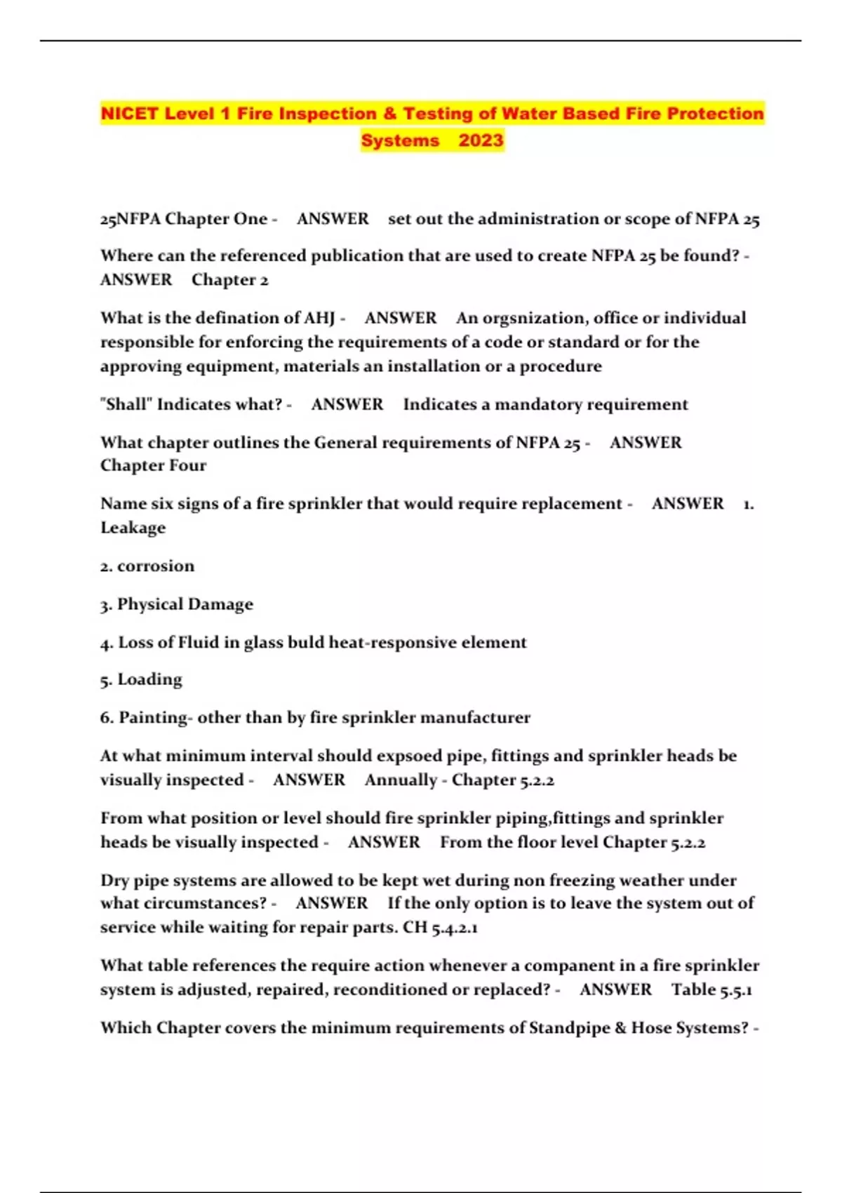 NICET Level 1 Fire Inspection & Testing of Water Based Fire Protection ...