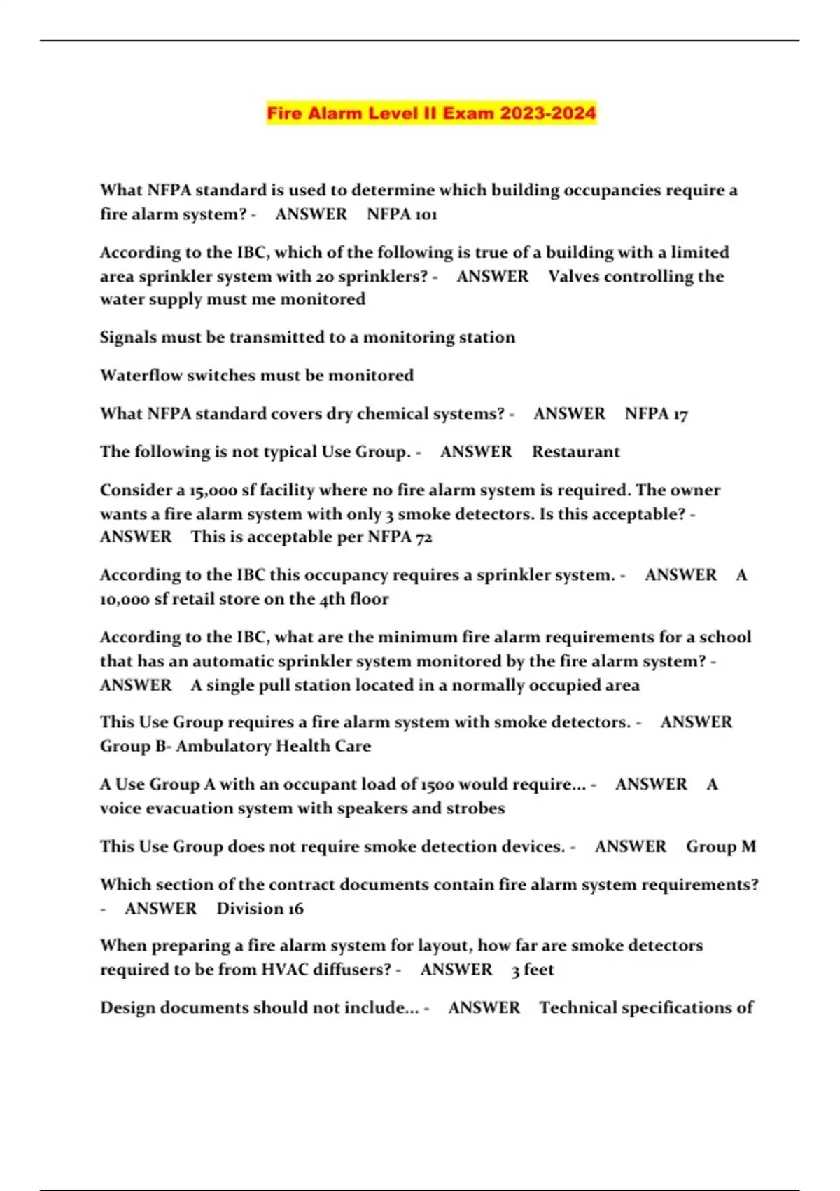 Fire Alarm Level II Exam - Fire Alarm Level II - Stuvia US