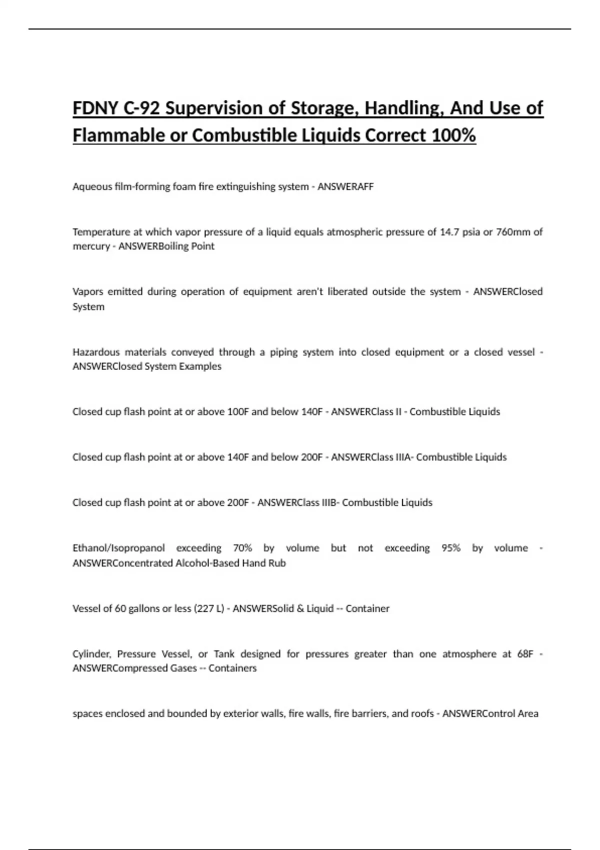 FDNY C-92 Supervision of Storage, Handling, And Use of Flammable or ...