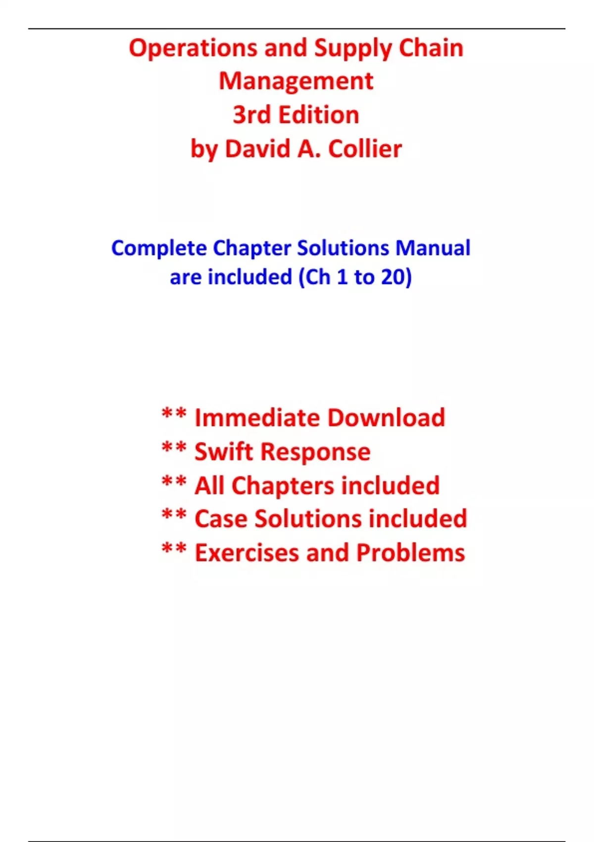 Solutions For Operations and Supply Chain Management, 3rd Edition ...