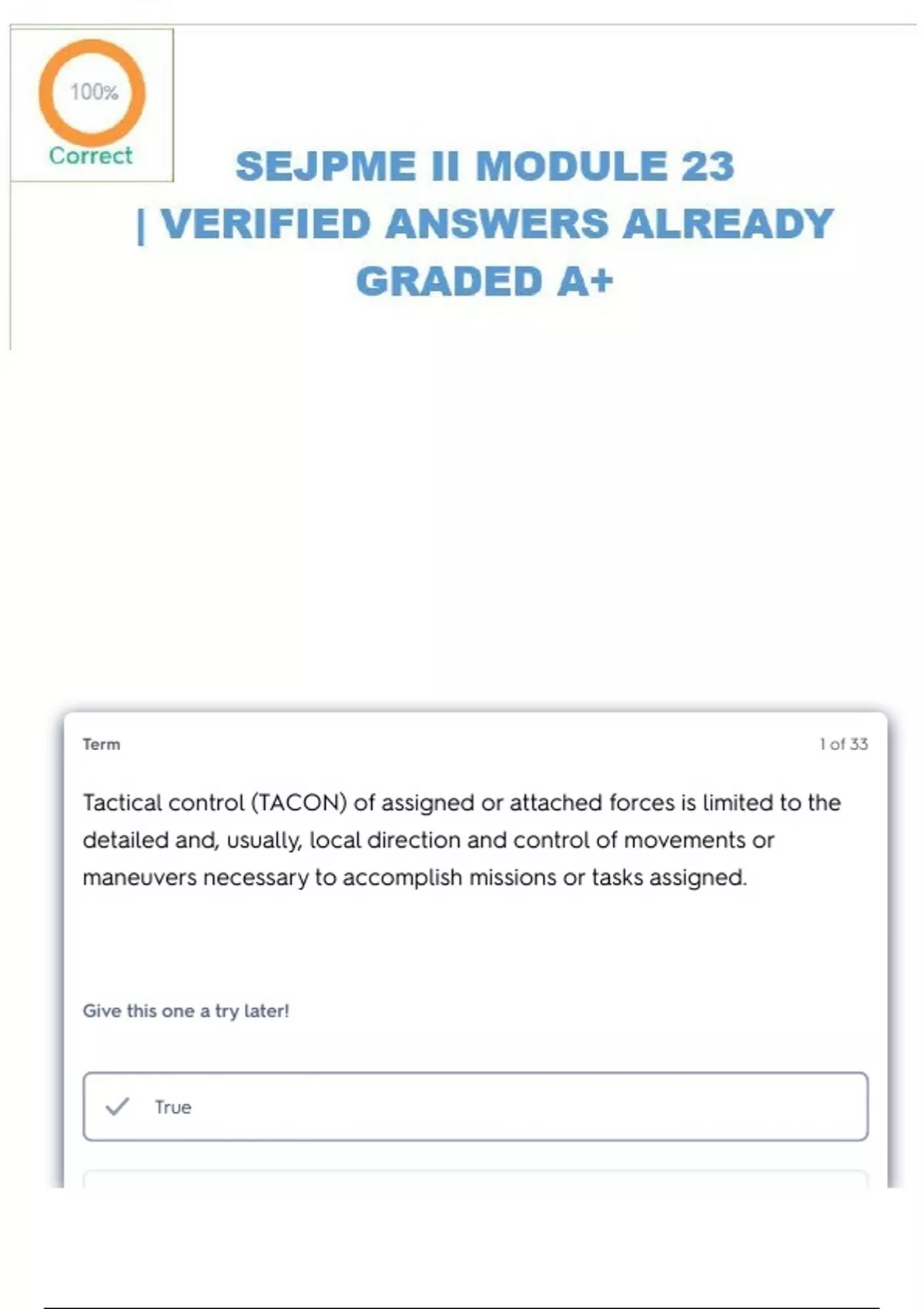 SENIOR ENLISTED JOINT PROFESSIONAL MILITARY EDUCATION (SEJPME) II ...