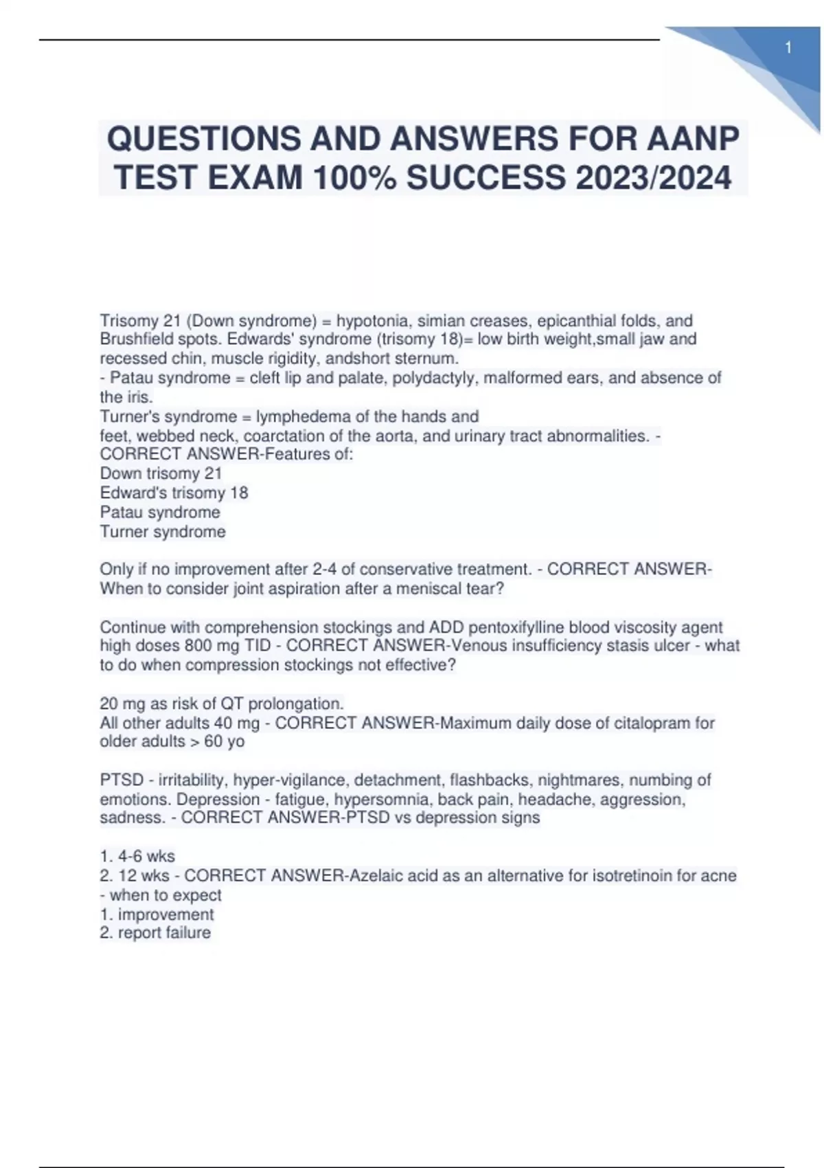 QUESTIONS AND ANSWERS FOR AANP TEST EXAM 100% SUCCESS 2023/2024 - AANP ...