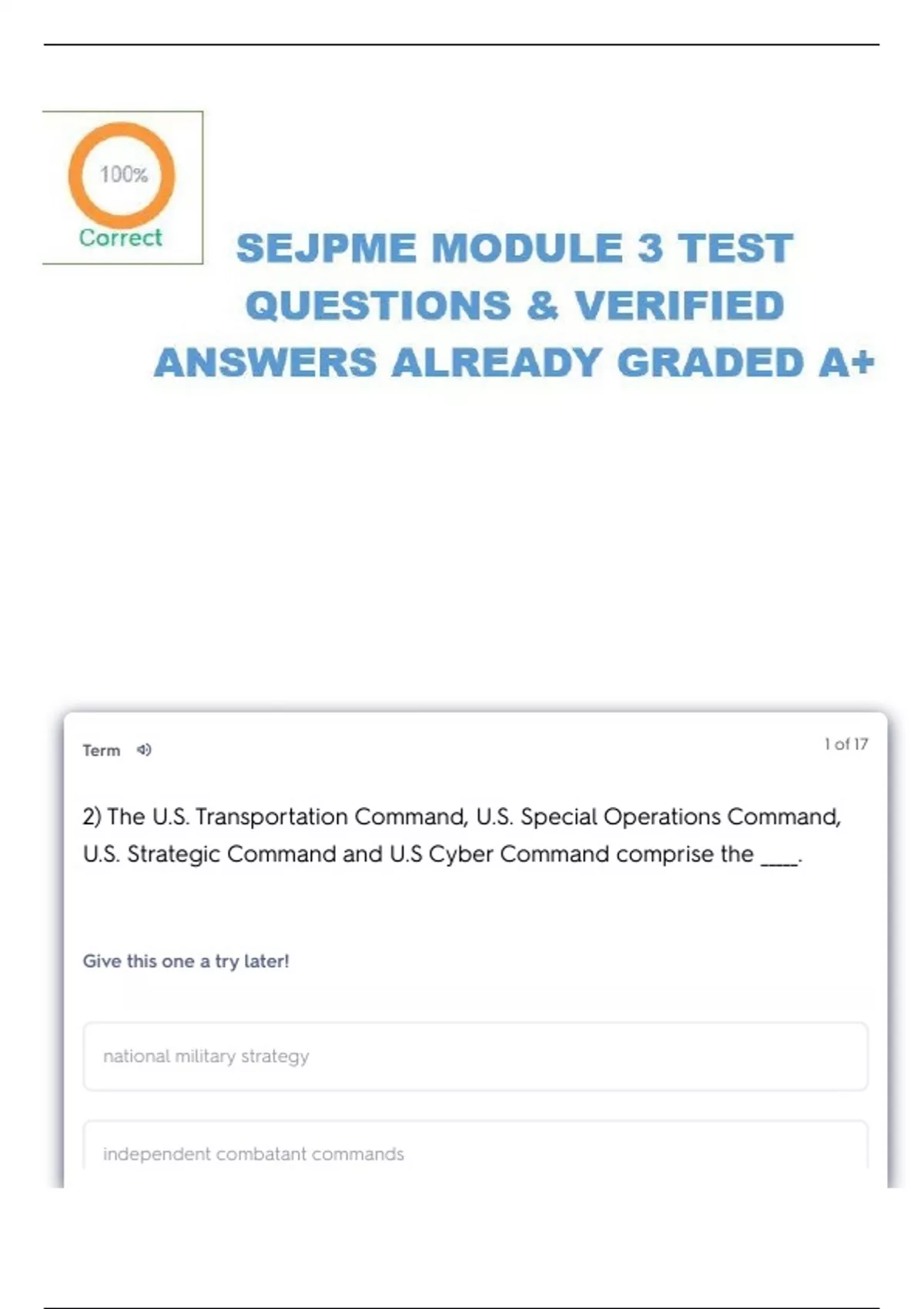 SENIOR ENLISTED JOINT PROFESSIONAL MILITARY EDUCATION (SEJPME) MODULE 3 ...