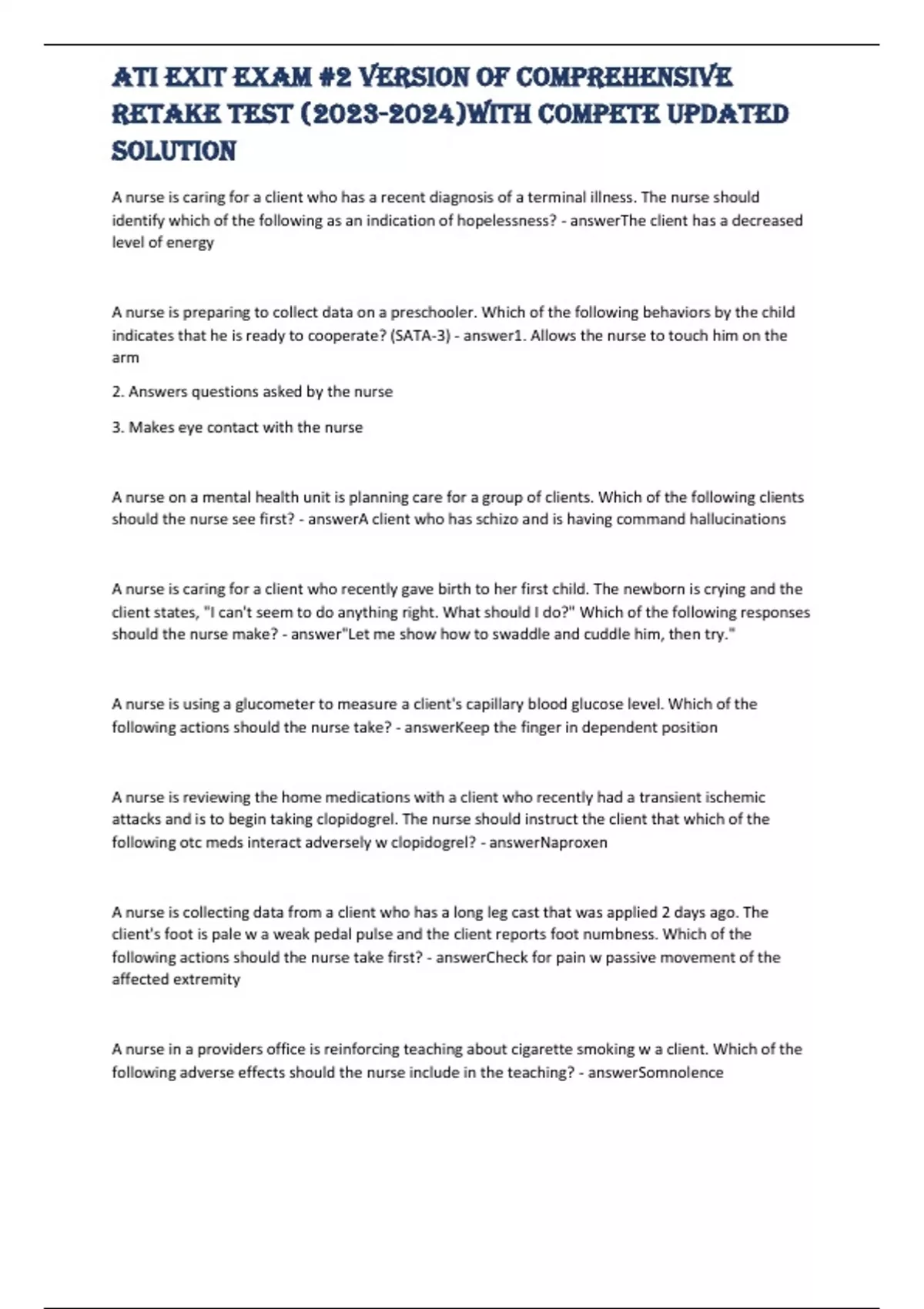 MATERNAL ATI PROCTORED () Exam With Complete Updated Solution ...