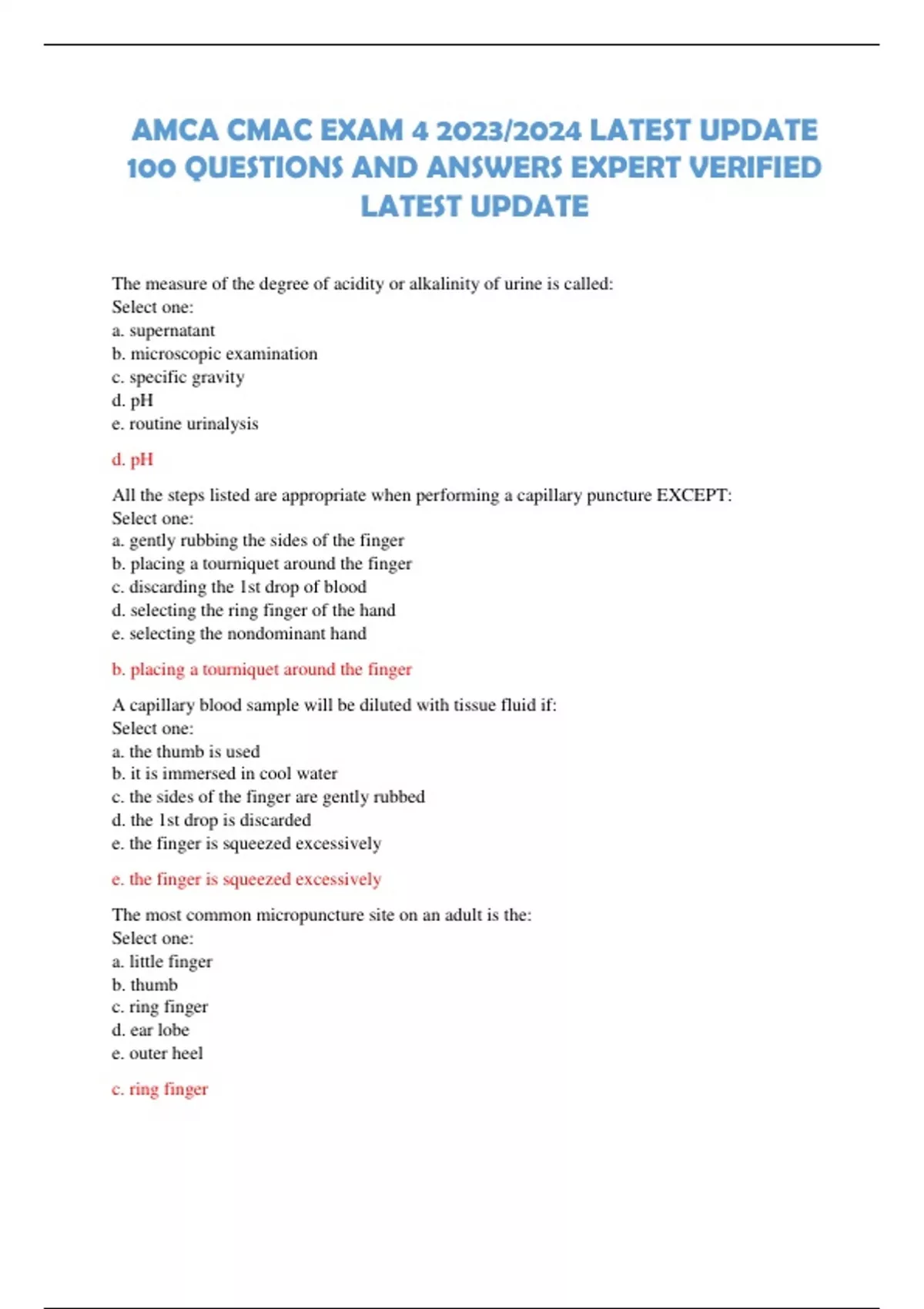 AMCA CMAC EXAM 4 2023/2024 LATEST UPDATE 100 QUESTIONS AND ANSWERS ...