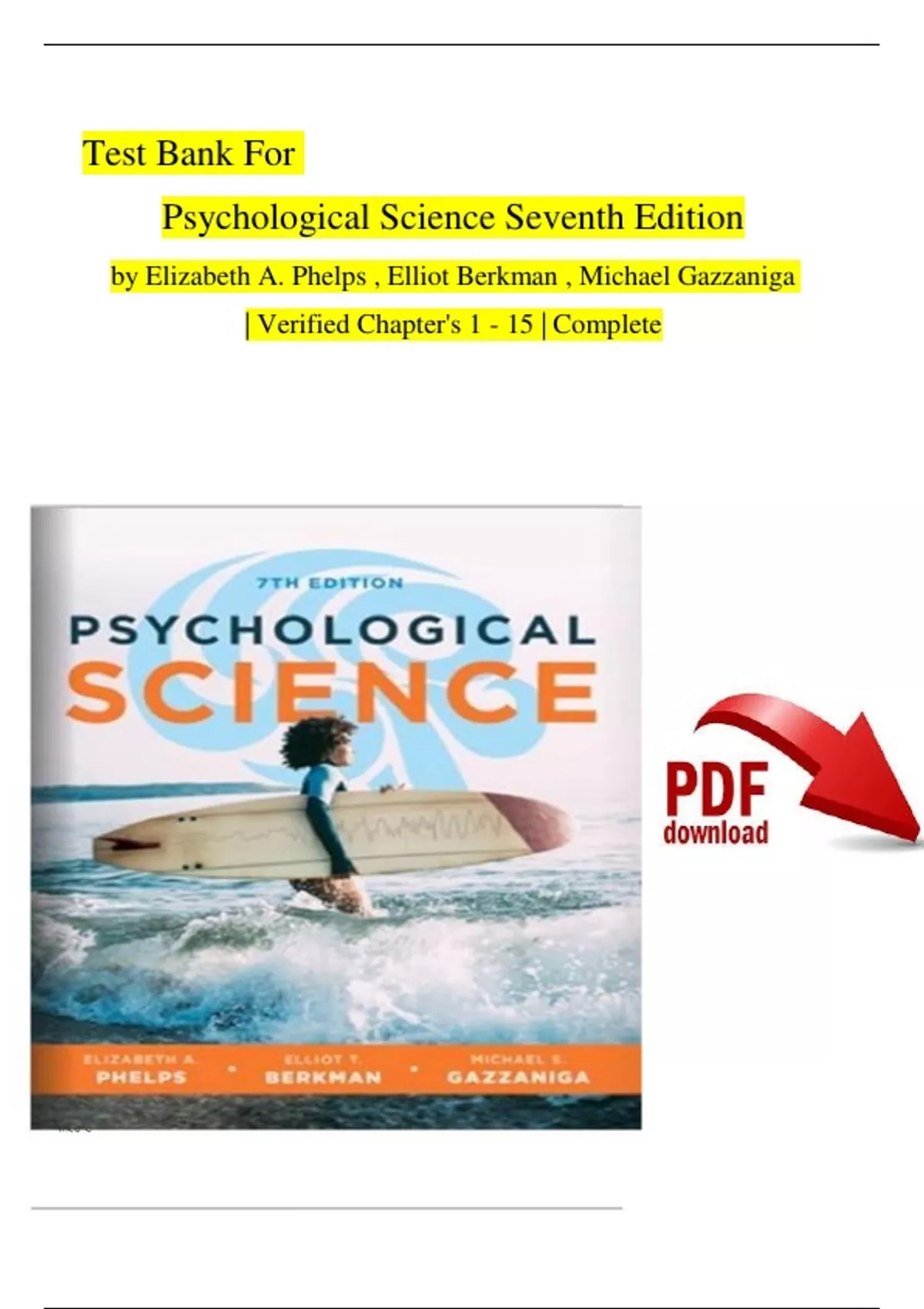 Psychological Science, 7th Edition TEST BANK by Michael Gazzaniga ...