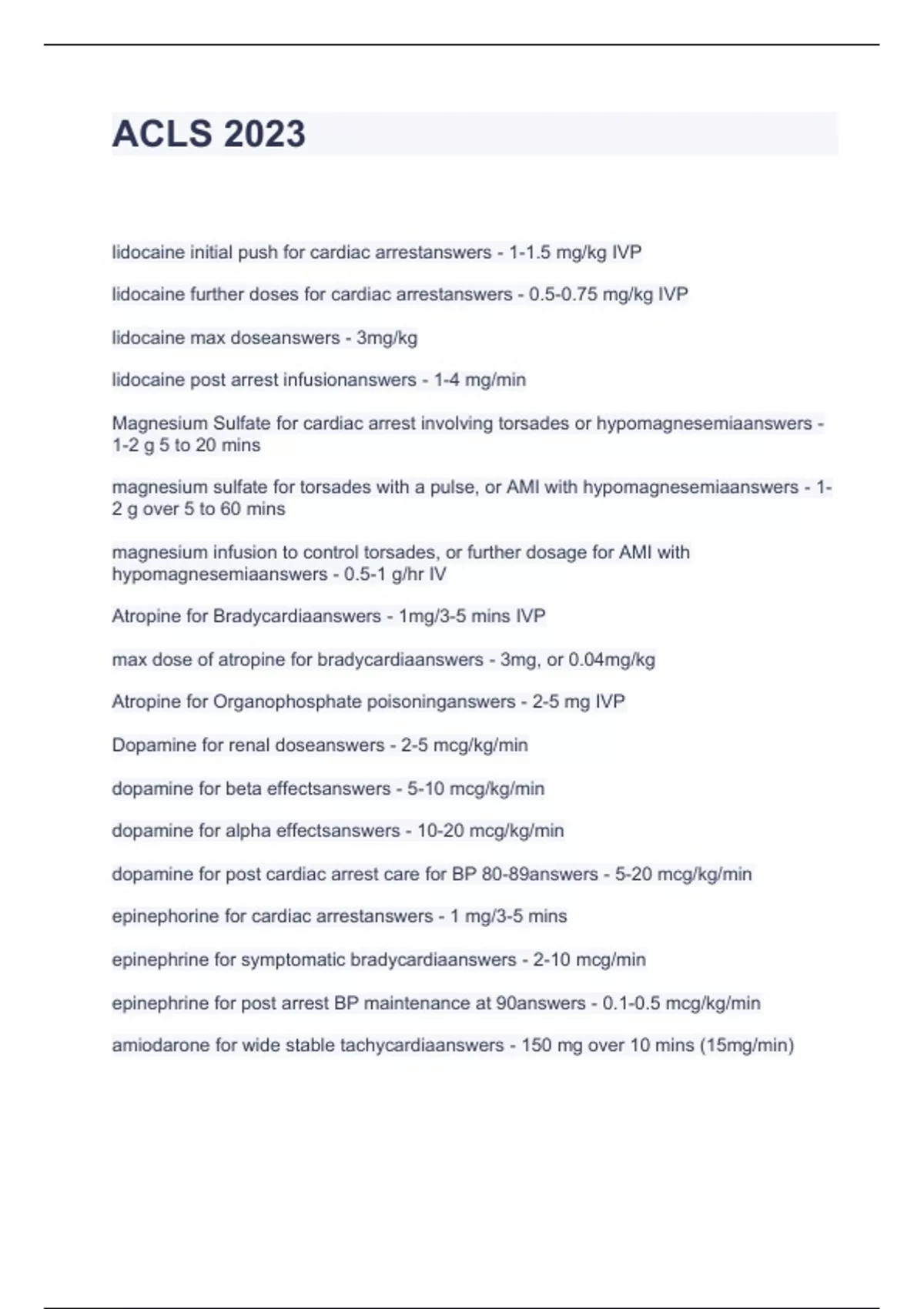A BUNDLE SET OF ACLS EXAM 2023 WITH CORRECT QUESTIONS AND ANSWERS HIGHLY GRADED - Stuvia US