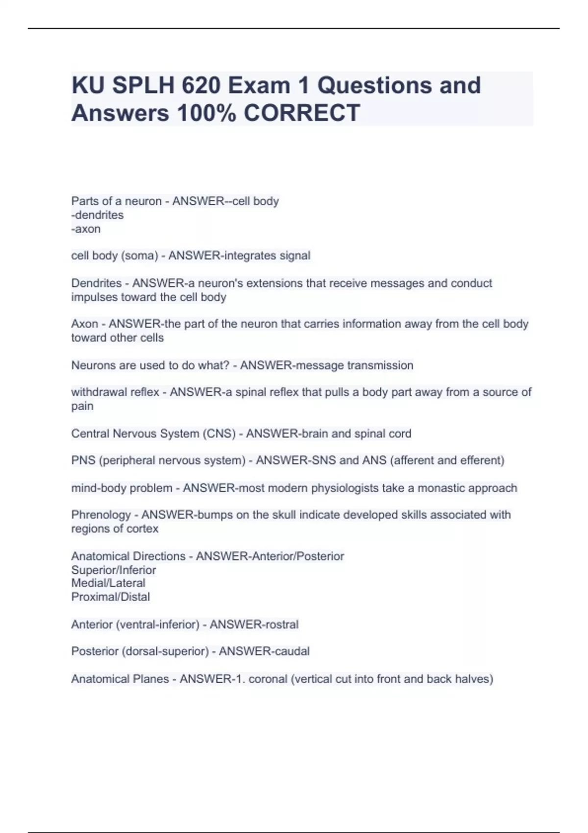 KU SPLH 620 Exam 1 Questions and Answers 100% CORRECT - Stuvia US