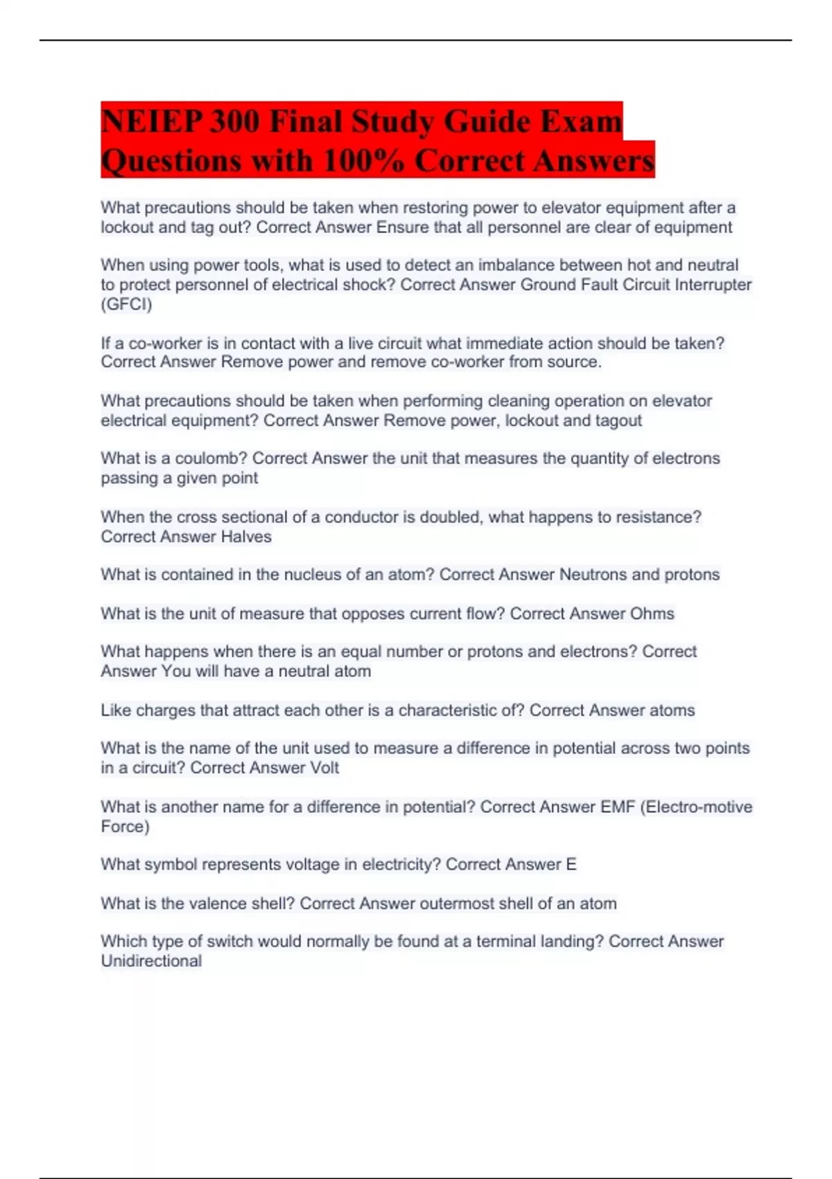 NEIEP 300 Final Study Guide Exam Questions with 100% Correct Answers - NEIEP 300 - Stuvia US