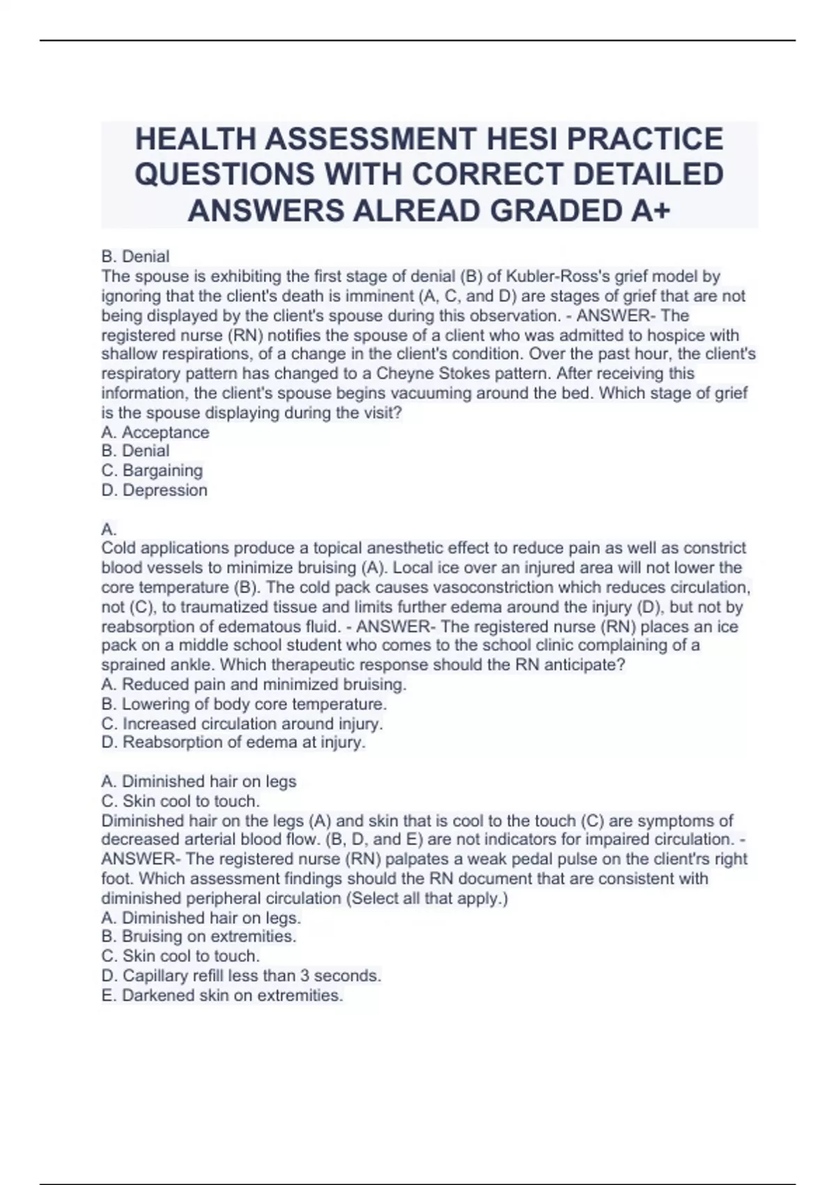 HEALTH ASSESSMENT HESI PRACTICE QUESTIONS WITH CORRECT DETAILED ANSWERS ...