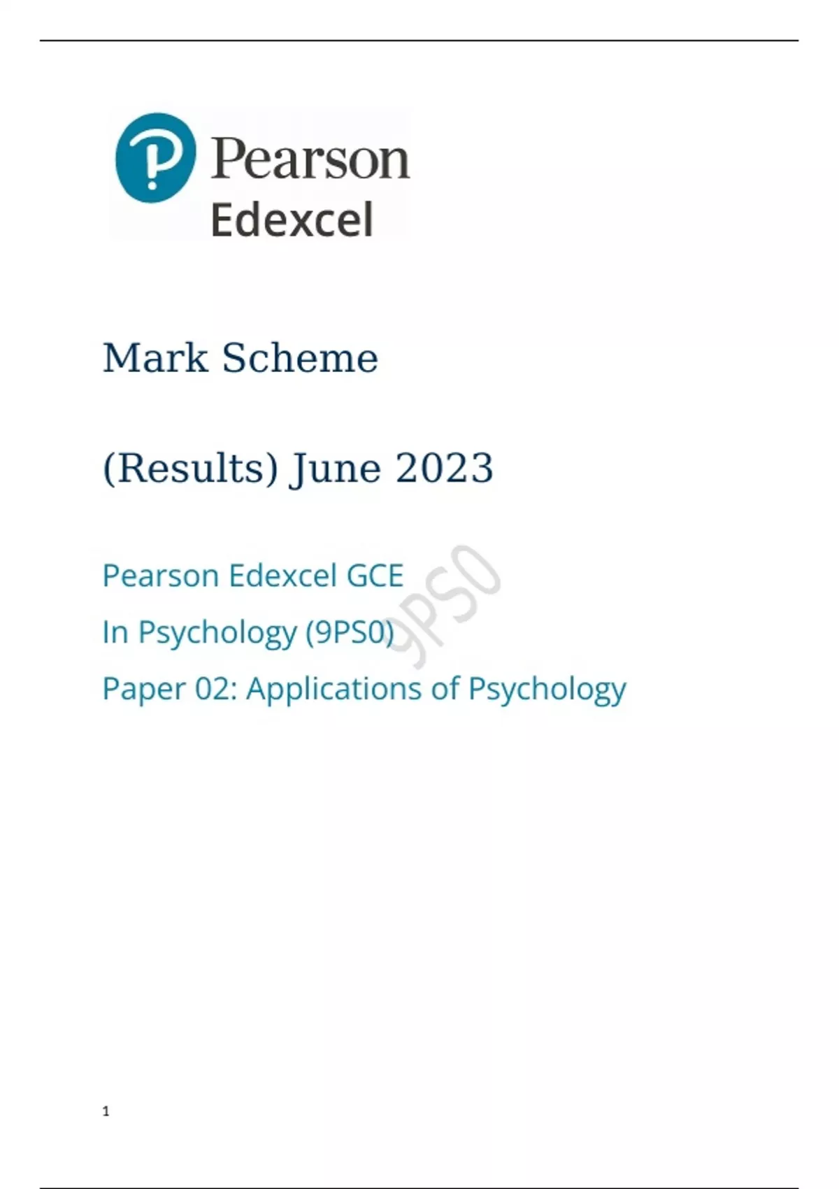 Pearson Edexcel GCE A Level Psychology Paper 2 Question paper and mark ...