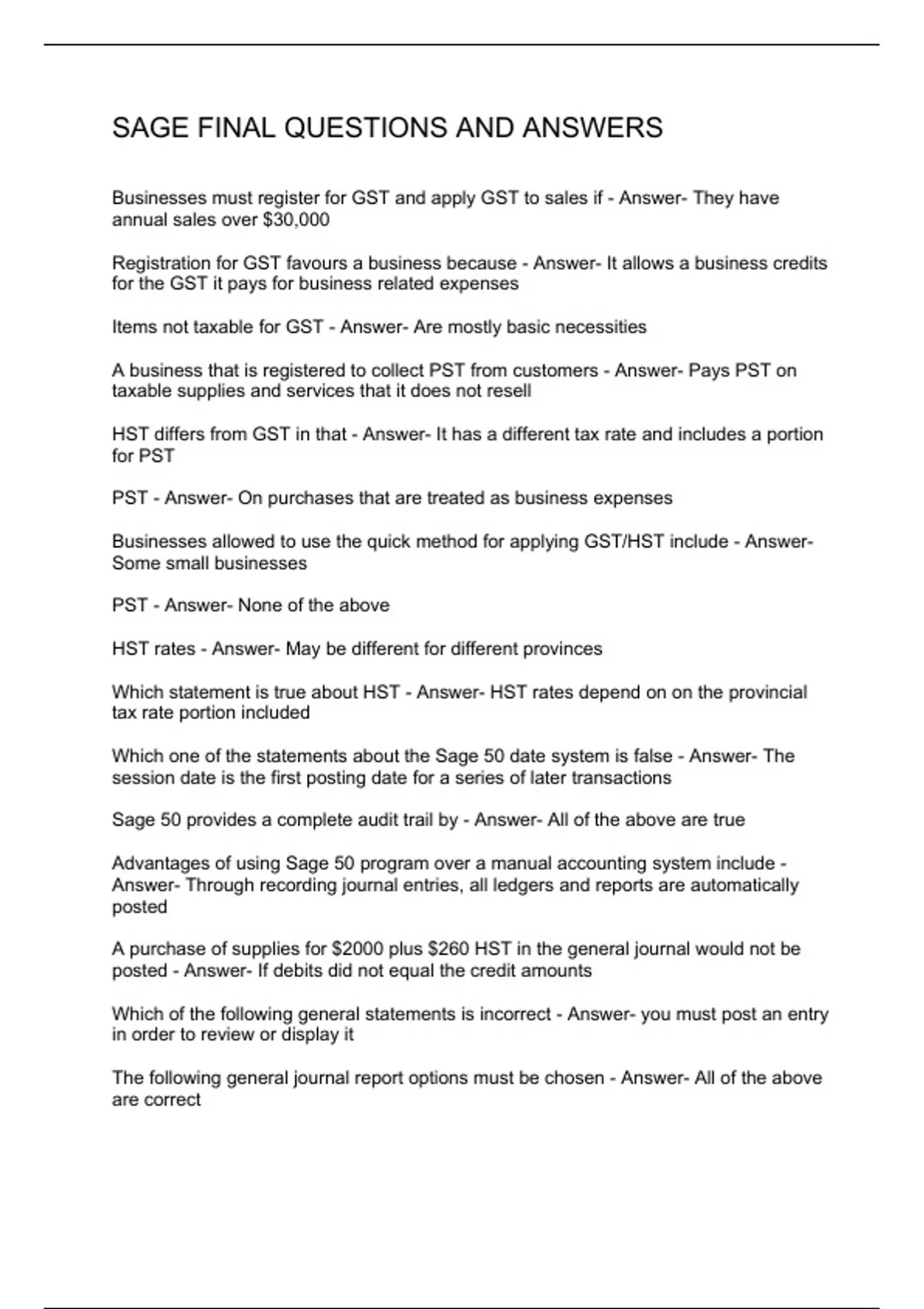 SAGE FINAL QUESTIONS AND ANSWERS - SAGE - Stuvia US