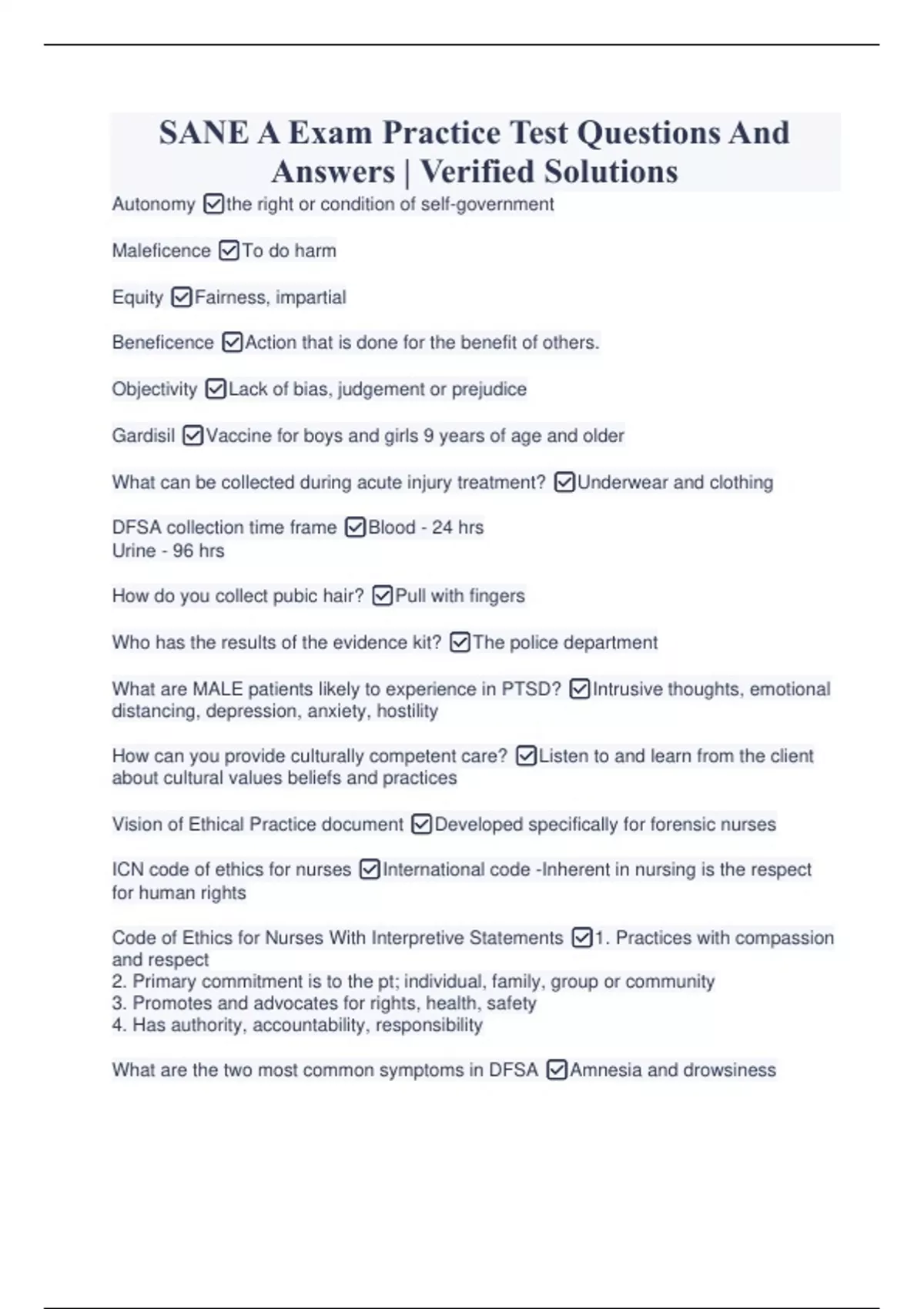 SANE A Exam Practice Test Questions And Answers | Verified Solutions ...