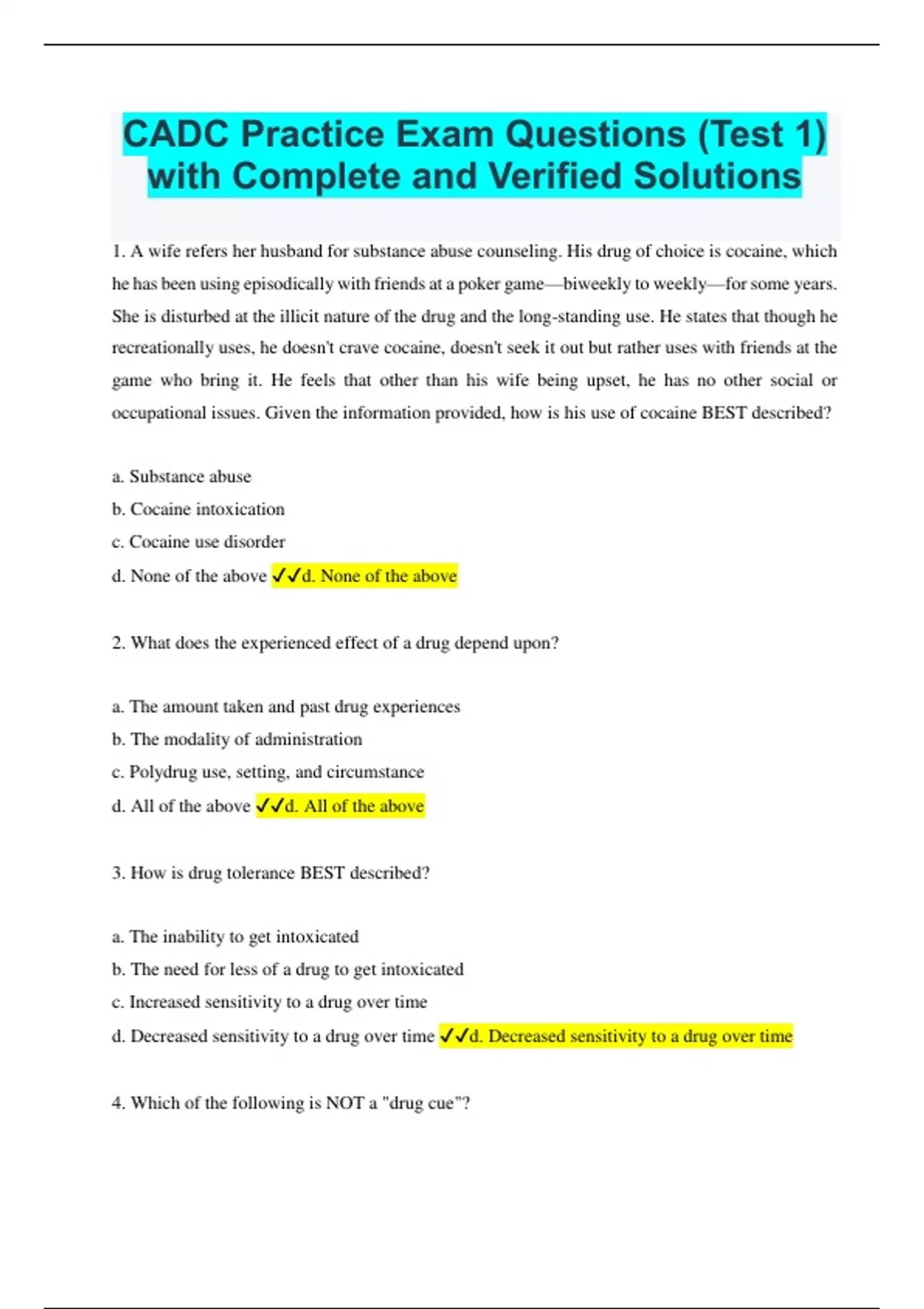 CADC Practice Exam Questions (Test 1) with Complete and Verified ...