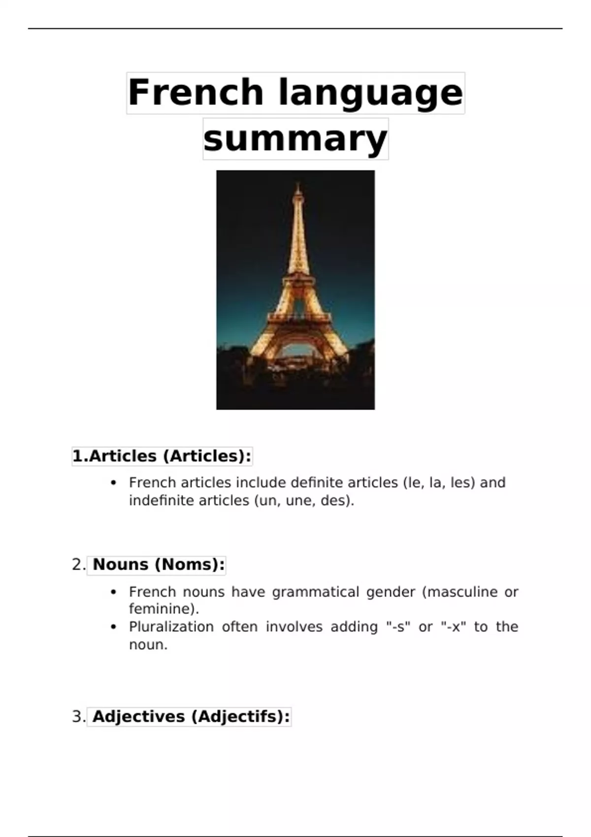 Summary Overview of the French Language - Stuvia US