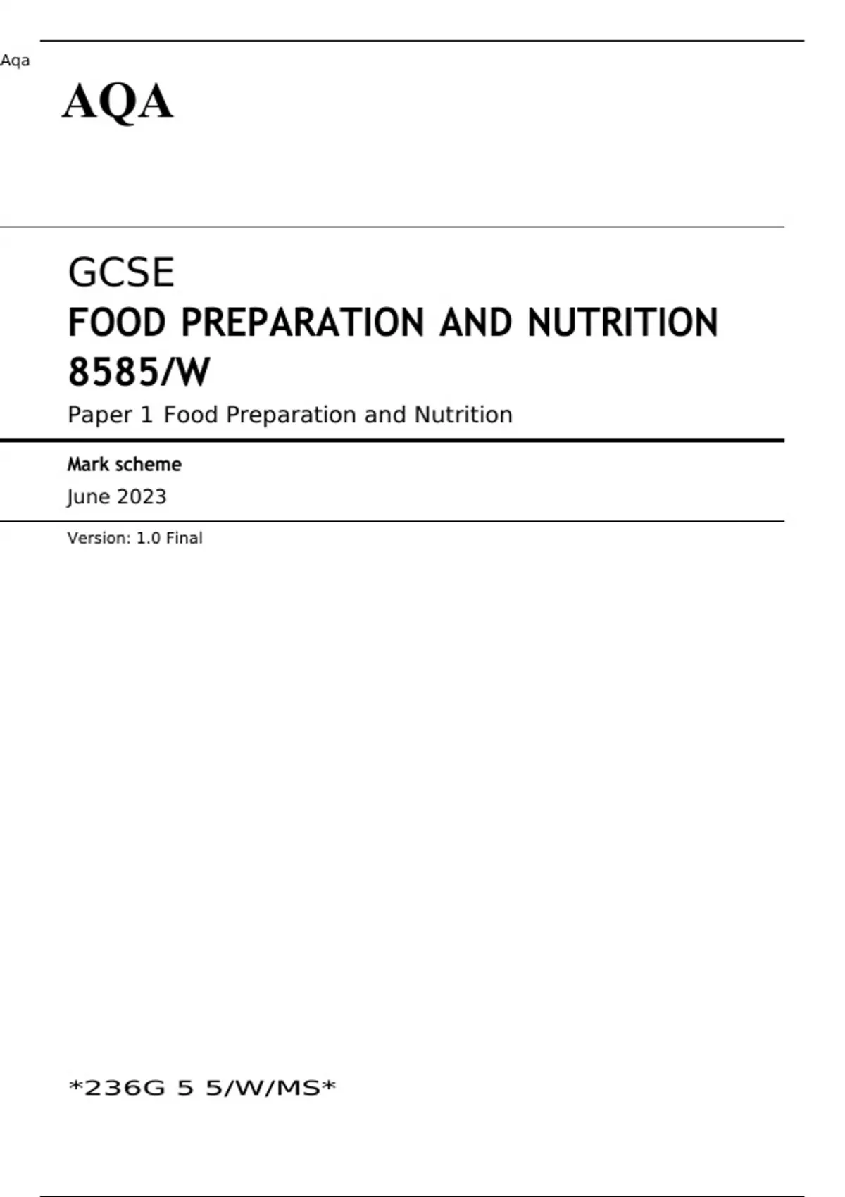 AQA GCSE FOOD PREPARATION AND NUTRITION Paper 1 JUNE 2023 QUESTION ...