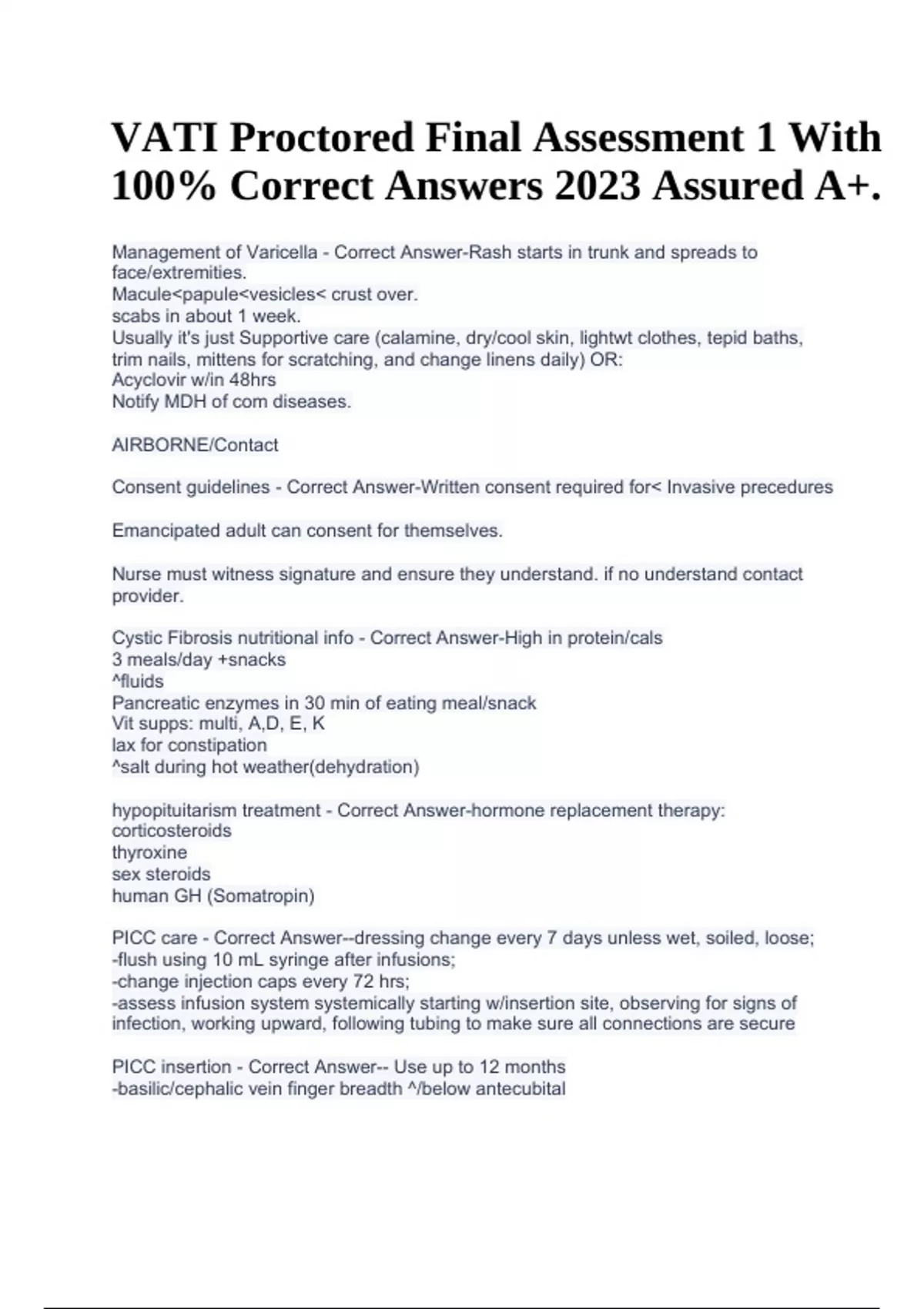 VATI RN Leadership and Management 2019 with Verified Answers, VATI Care ...