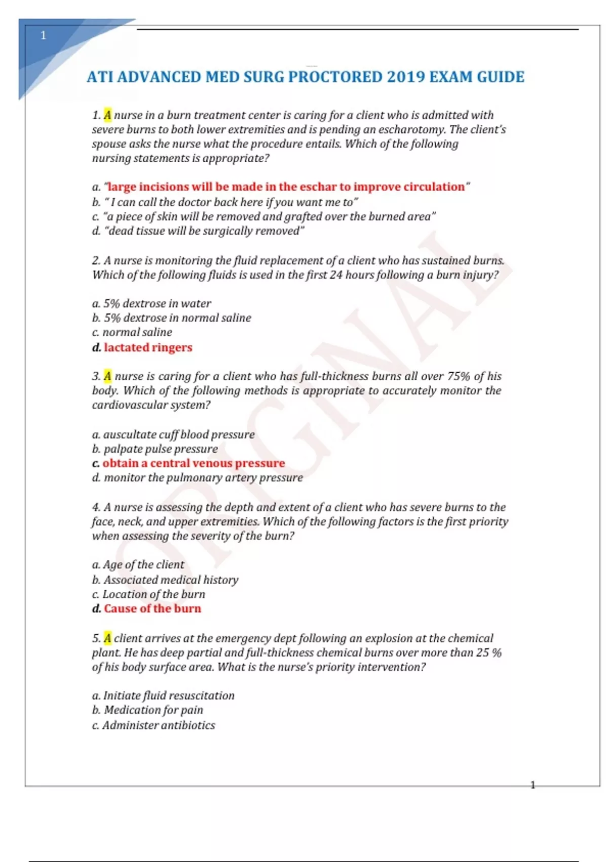 ATI ADVANCED MED SURG PROCTORED 2019 EXAM GUIDE - ATI - Stuvia US