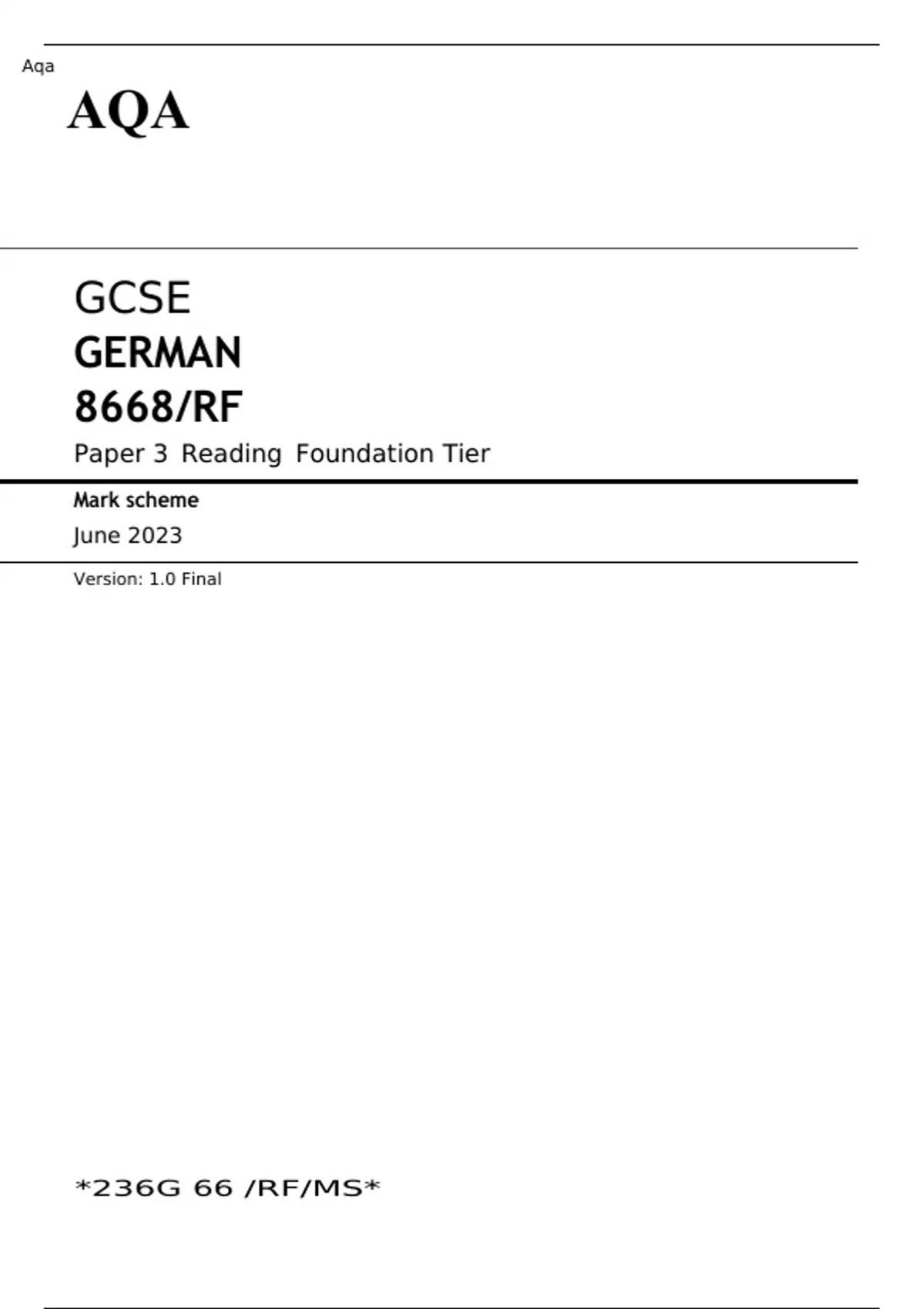 AQA GCSE GERMAN Foundation Tier Paper 3 JUNE 2023 QUESTION PAPER AND ...