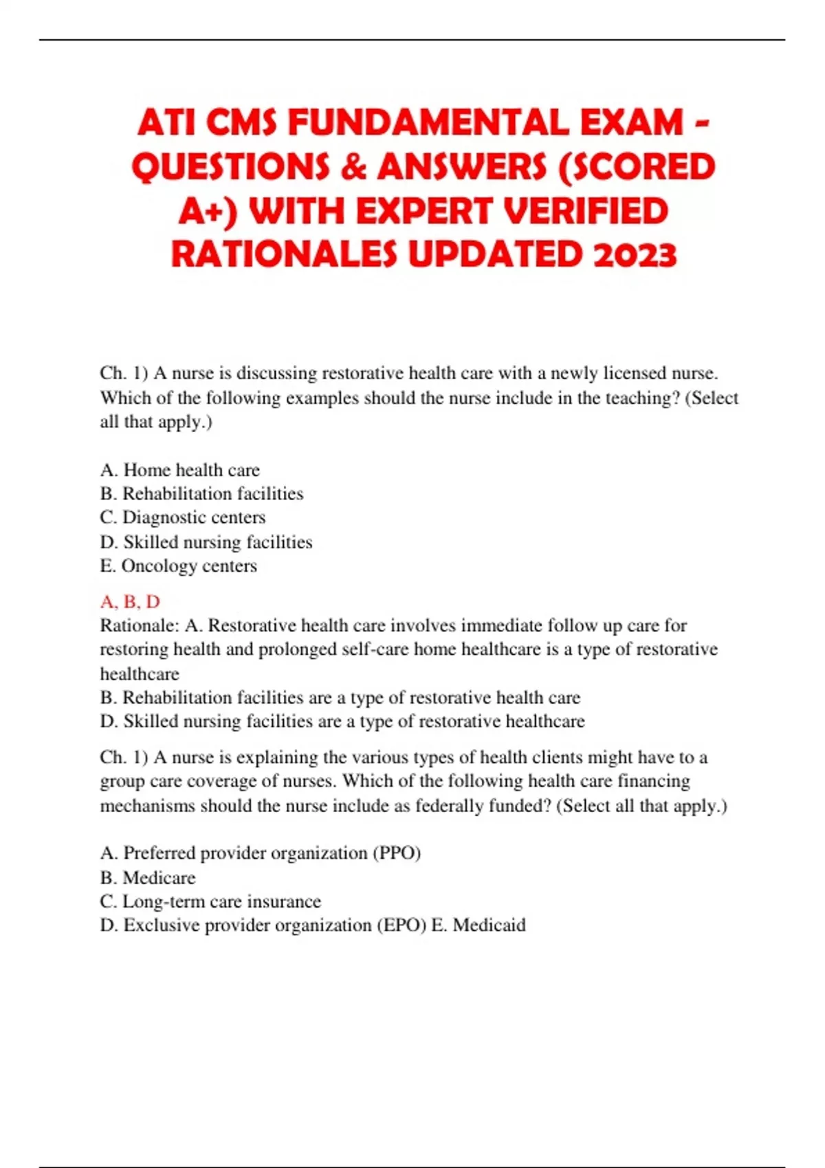 ATI CMS FUNDAMENTAL EXAM - QUESTIONS & ANSWERS (SCORED A+) WITH EXPERT ...