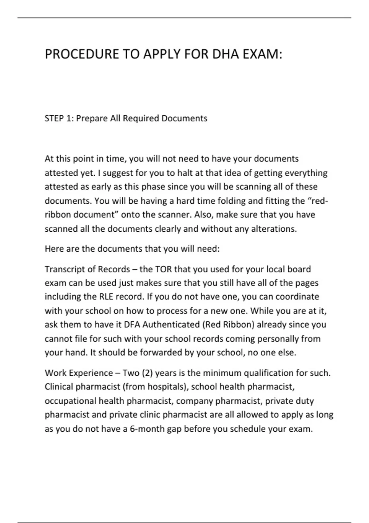 Summary PROCEDURE TO APPLY FOR DHA EXAM - DHA - Stuvia US