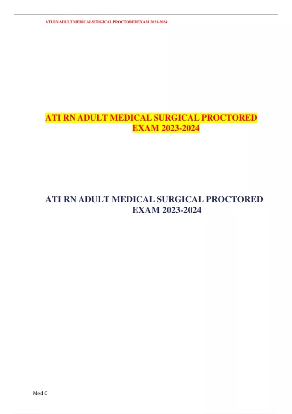 ATI RN ADULT MEDICAL SURGICAL PROCTORED EXAM - ATI RN - Stuvia US