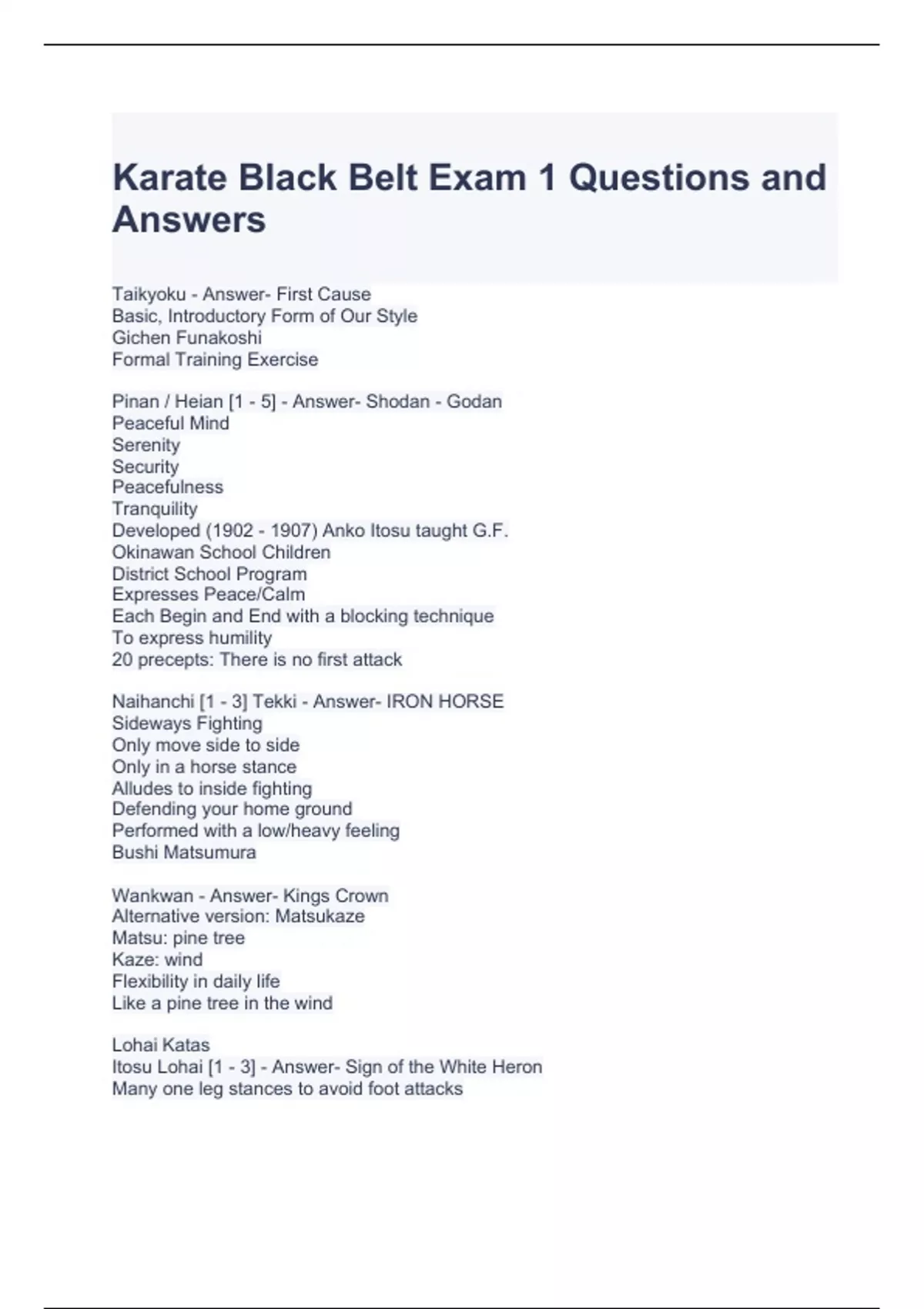 Karate Black Belt Exam 1 Questions and Answers - Karate - Stuvia US