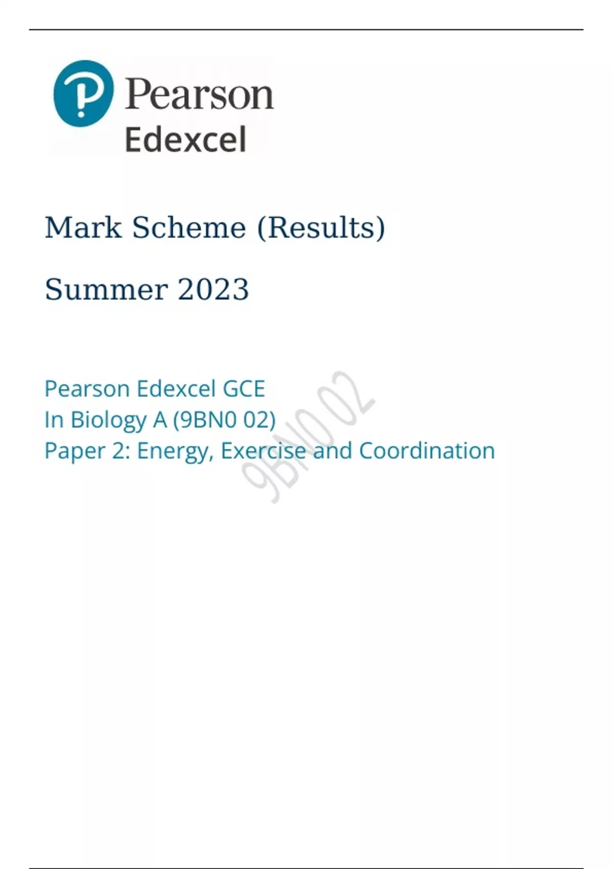 Pearson Edexcel GCE Biology A ADVANCED Salters Nuffield Paper 2 ...