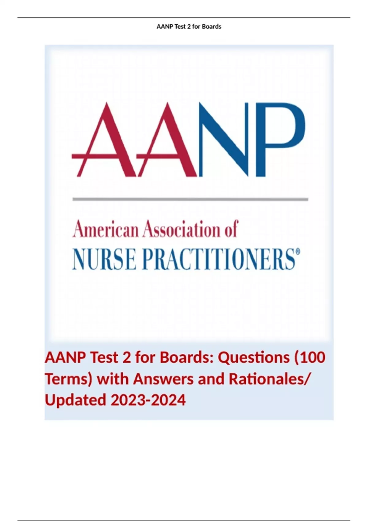 AANP Test 2 for Boards: Questions (100 Terms) with Answers and ...