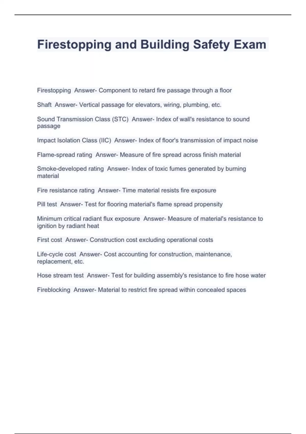Firestopping and Building Safety Exam - Firestopping and Building ...