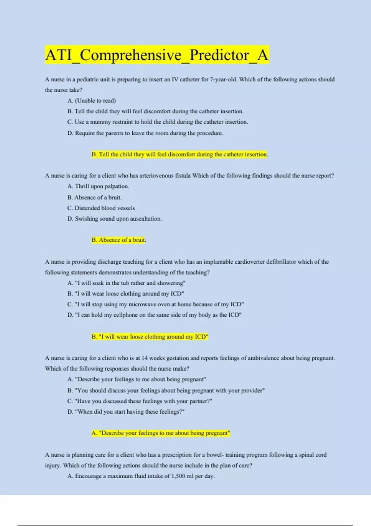 ATI Comprehensive Predictor A (2023/2024) Newest Questions and Answers ...