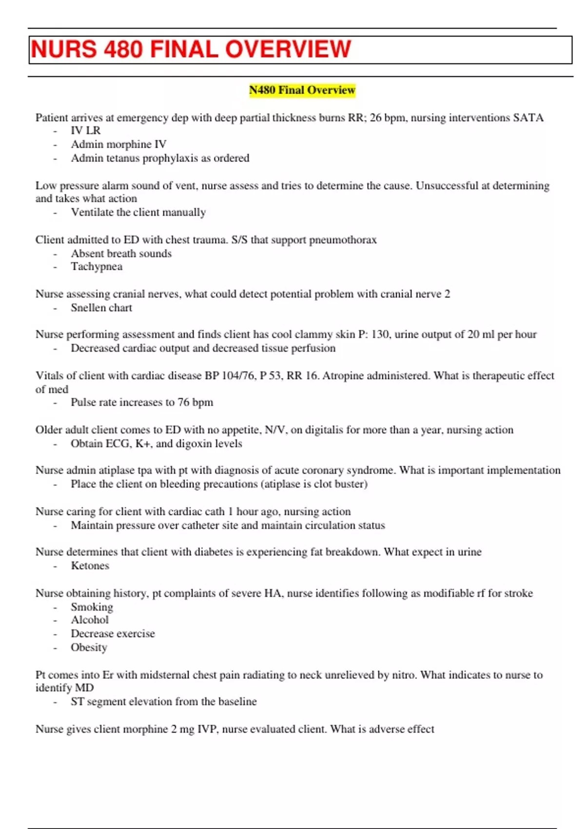 NURS 480 FINAL OVERVIEW WITH CORRECT ANSWERS(VERIFIED) NURS 480 FINAL OVERVIEW WITH CORRECT ...